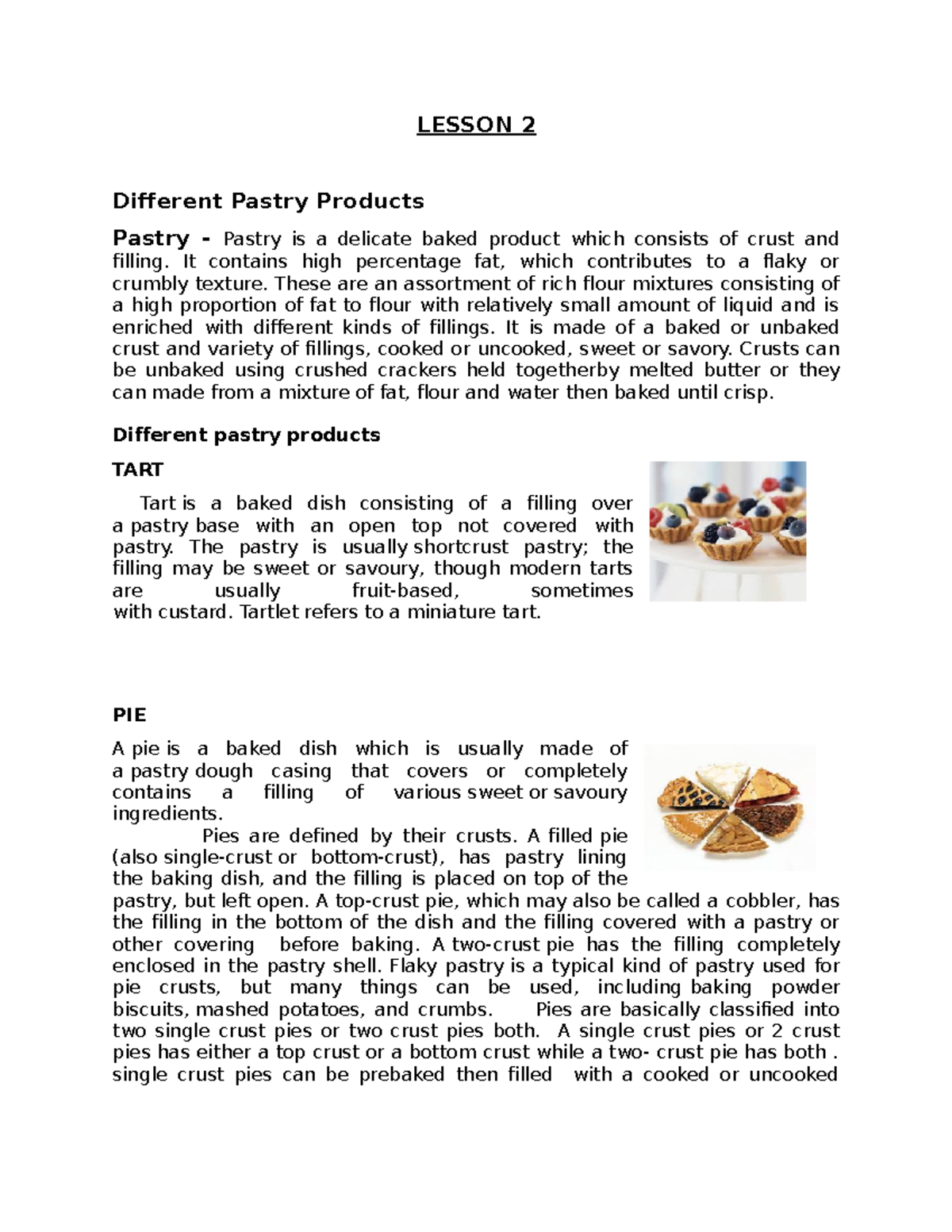 BPP- Lesson-2 - Learning materials - LESSON 2 Different Pastry Products ...