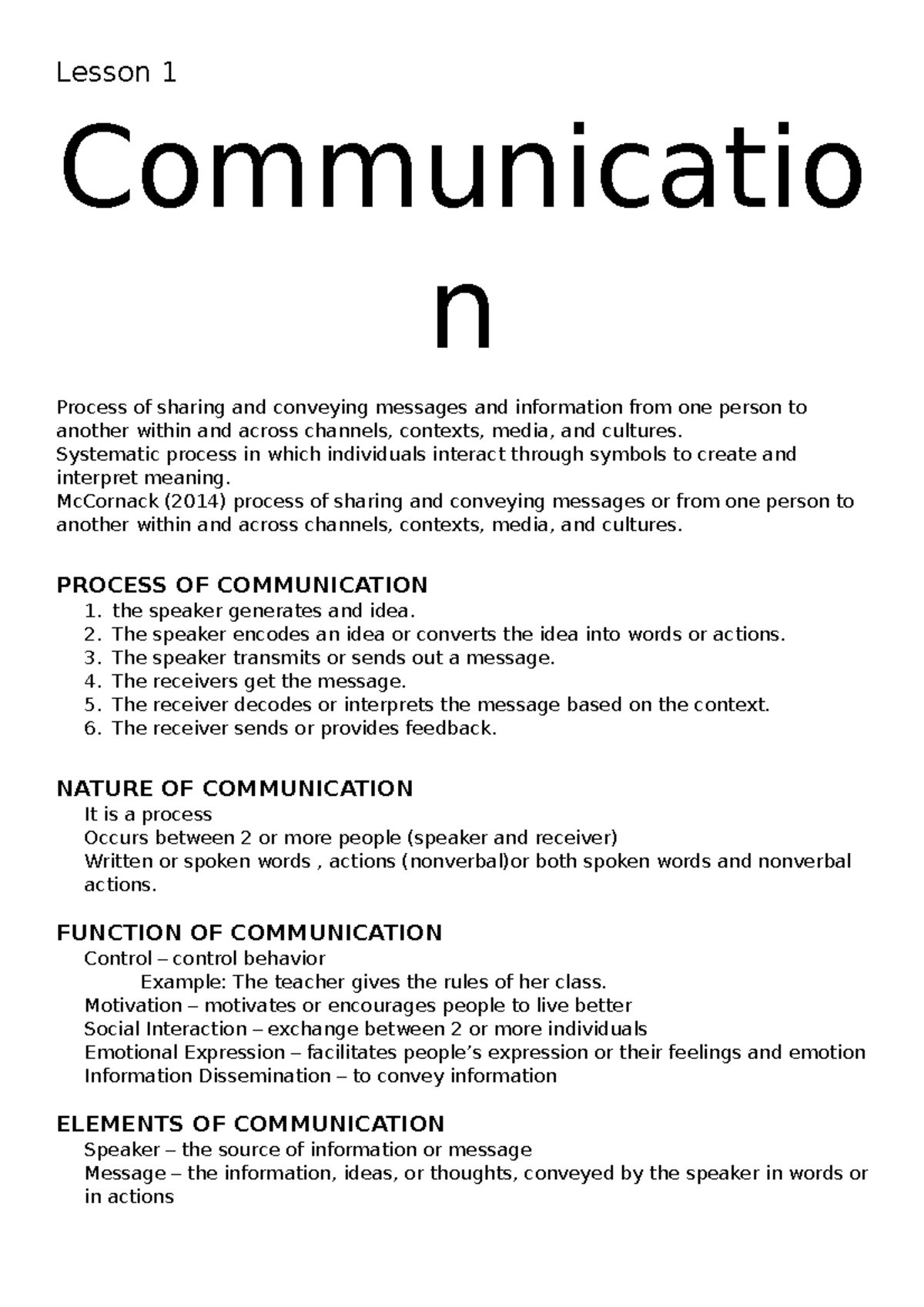 Oral Communication - fdsfsdfsdfs - Lesson 1 Communicatio n Process of ...