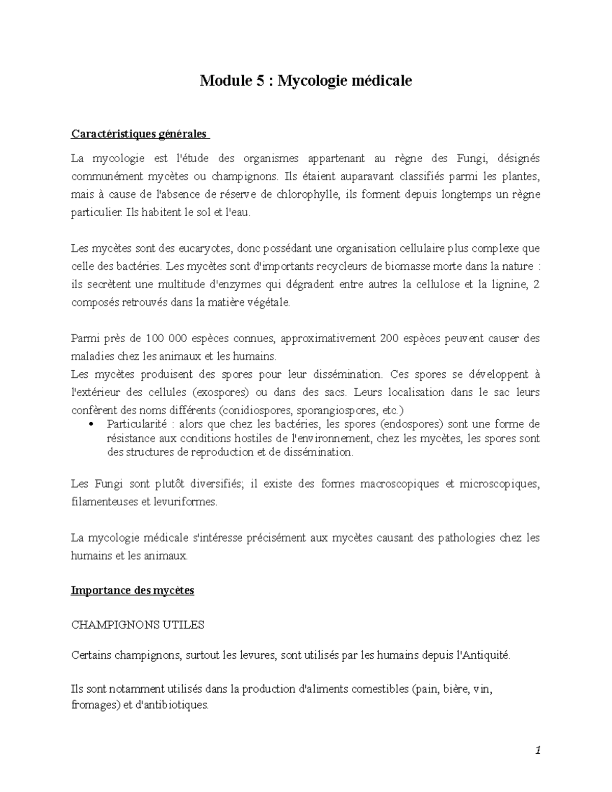 Microbio note de cours partie 2 copie - Module 5 : Mycologie médicale ...