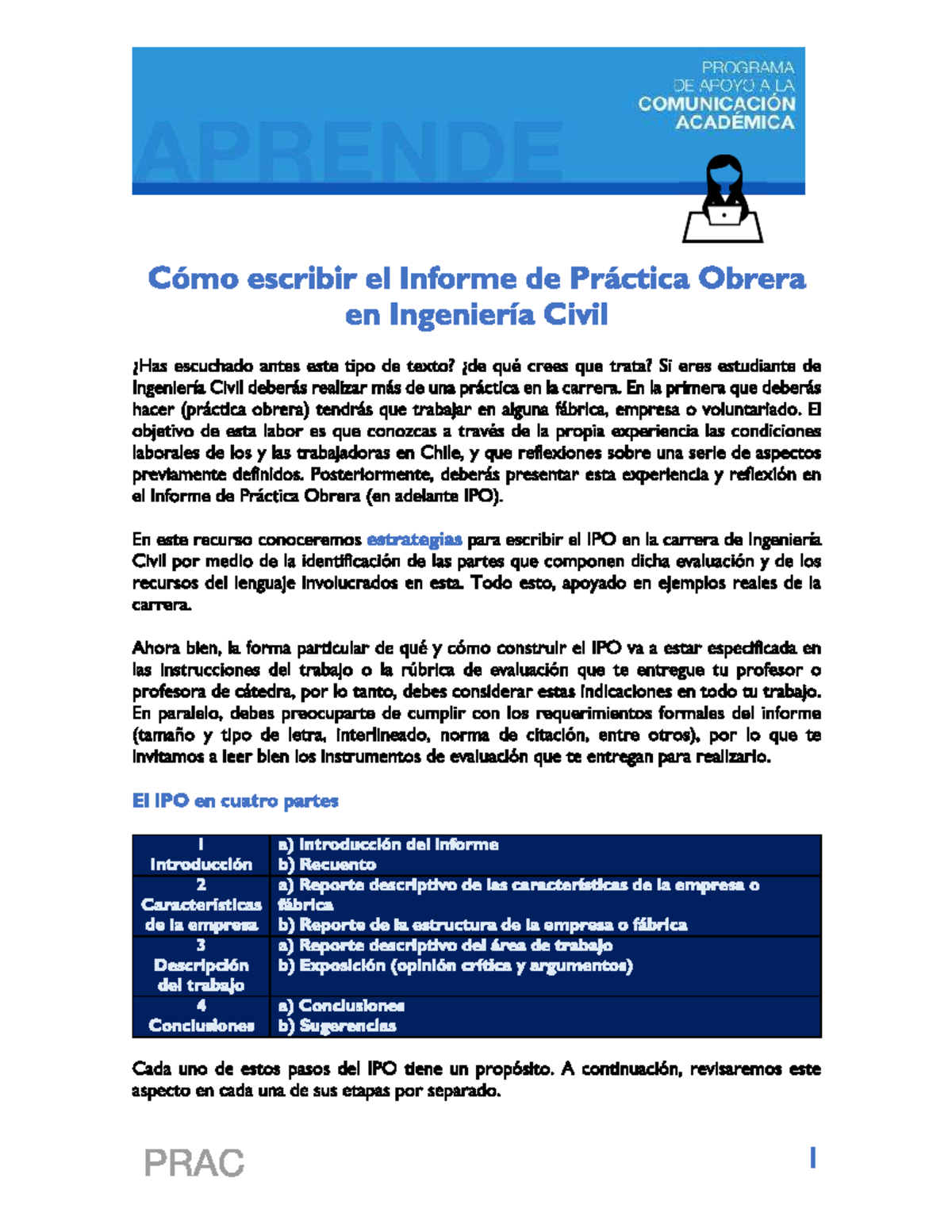 Como escribir informe practica 1 - Práctica I - Studocu