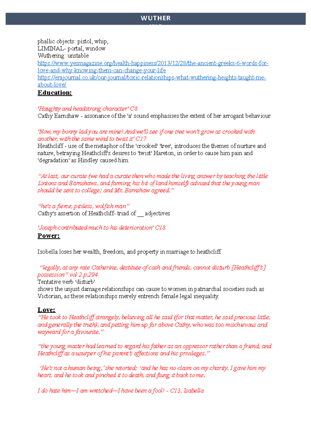 Wuthering heights quote analysis - phallic objects: pistol, whip ...