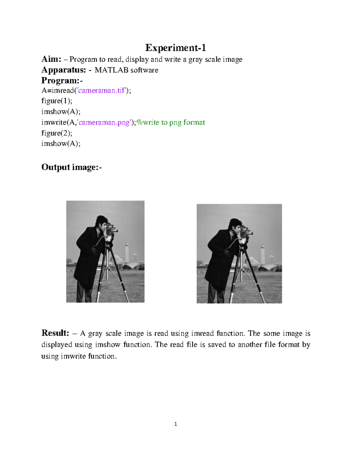 Dip lab manual - Aim: – Program to read, display and write a gray scale image Apparatus ...