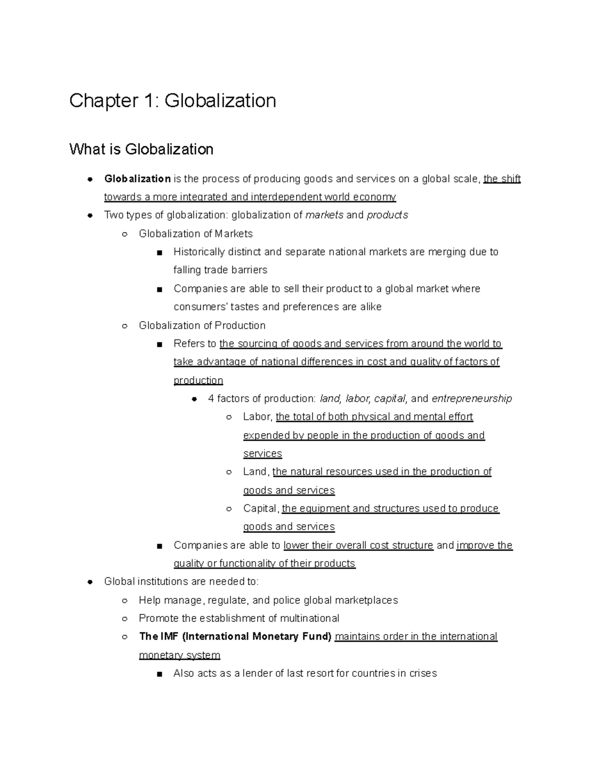 IBUS326 Chapter 1 - Chapter 1: Globalization What is Globalization Globalization is the process ...