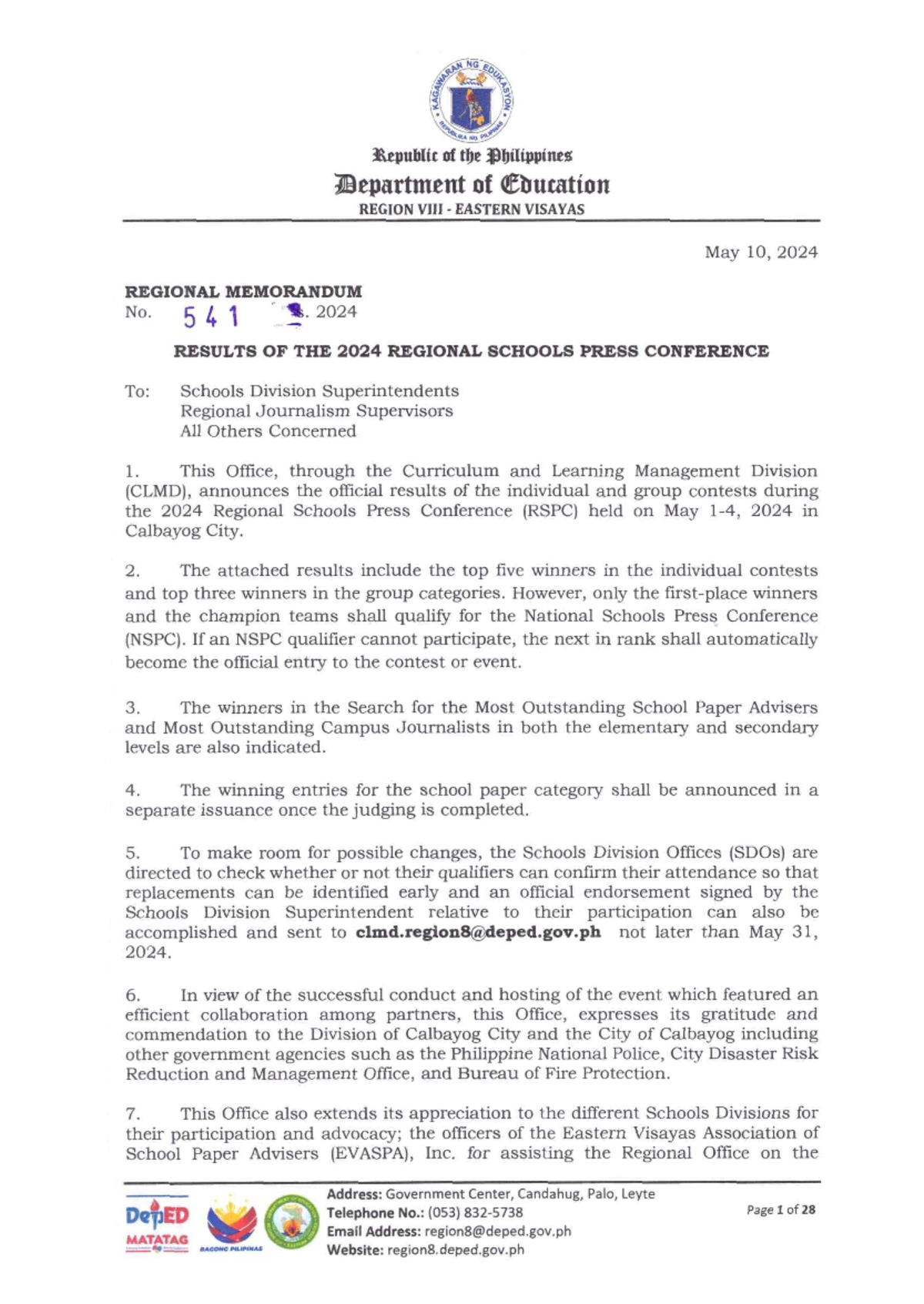 RM-s2024-541 - This is the Division memorandum related to press ...