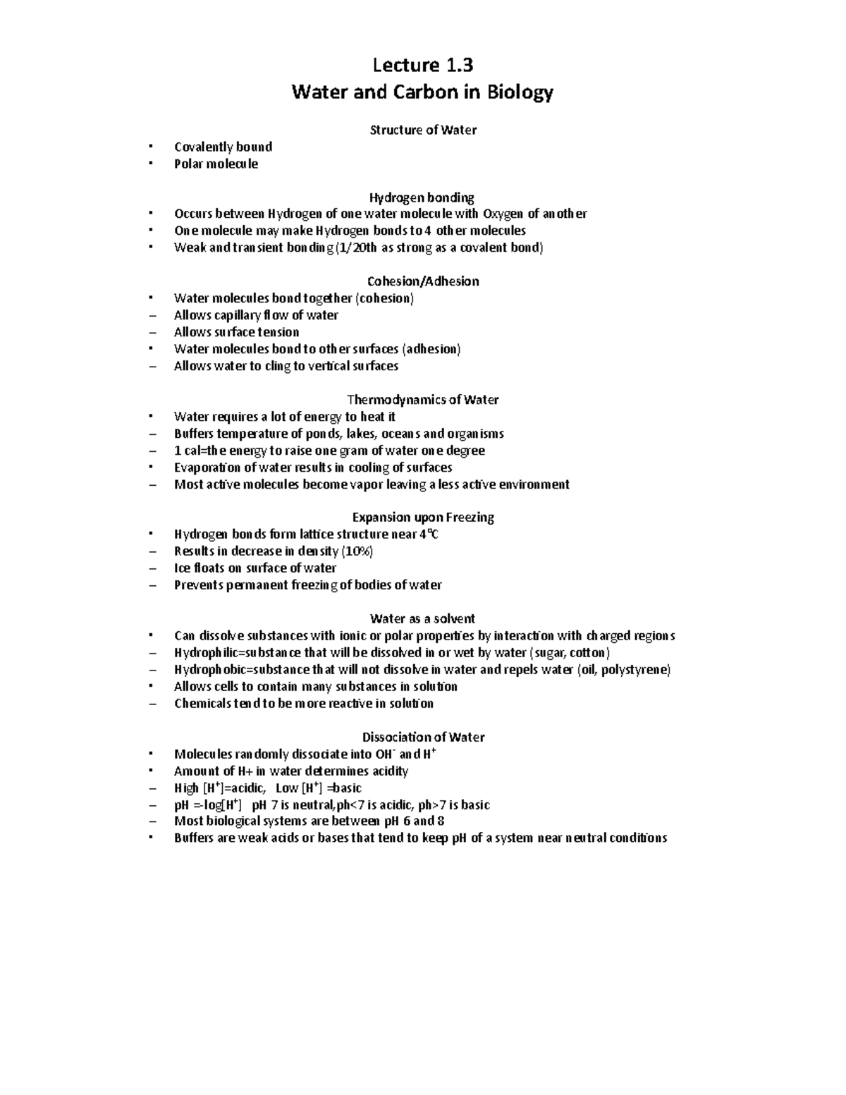 1.3 Water and carbon - Lecture notes for BSC 197 with Wade Nichols ...