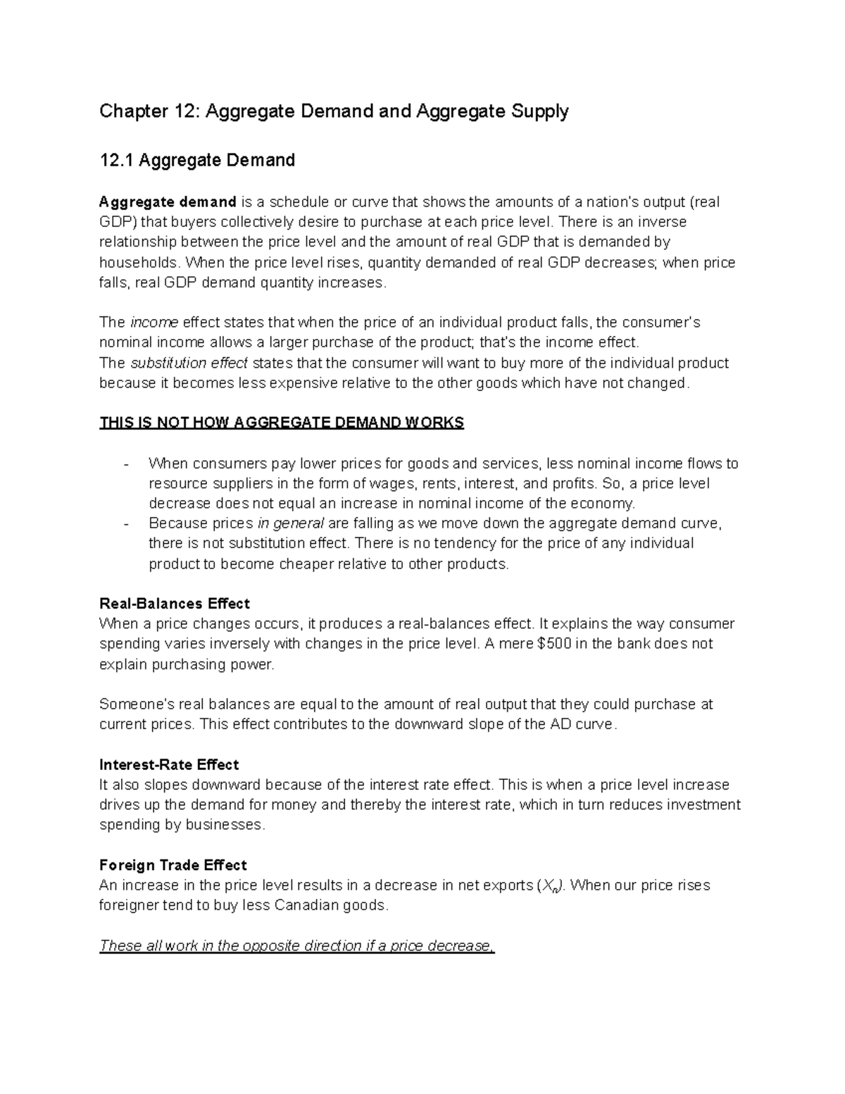 Chapter 12 Aggregate Demand and Aggregate Supply - There is an inverse ...