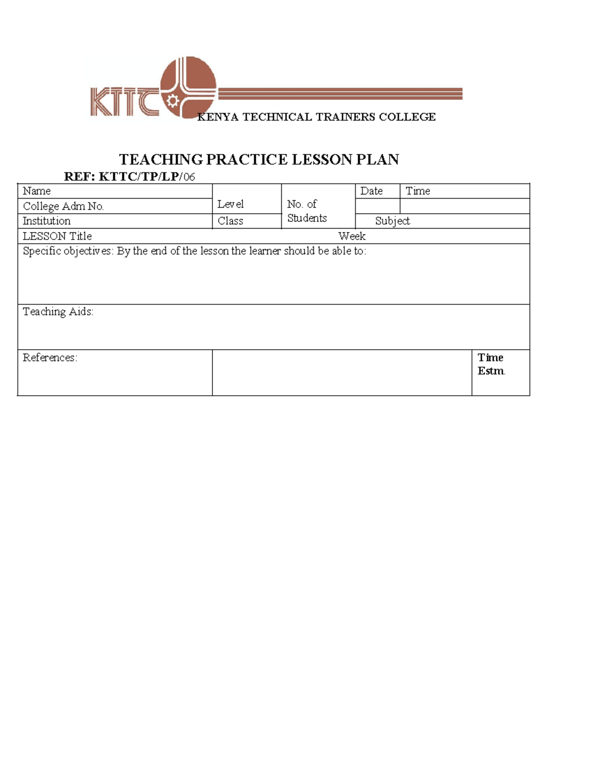 Lesson-PLAN - okay - maths - KENYA TECHNICAL TRAINERS COLLEGE TEACHING ...