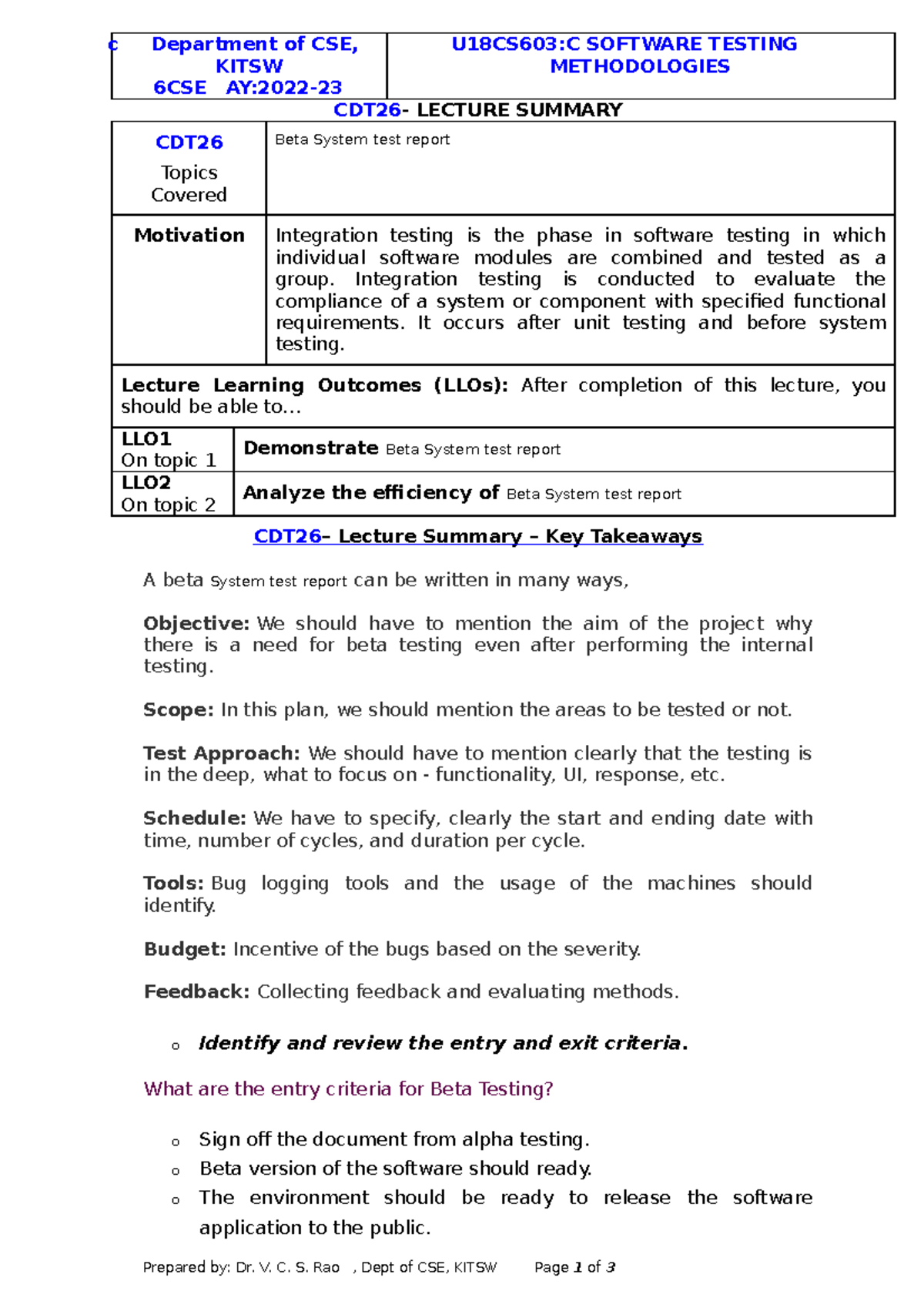 Beta testing 2 - Important notes for exam point of view - c Department ...