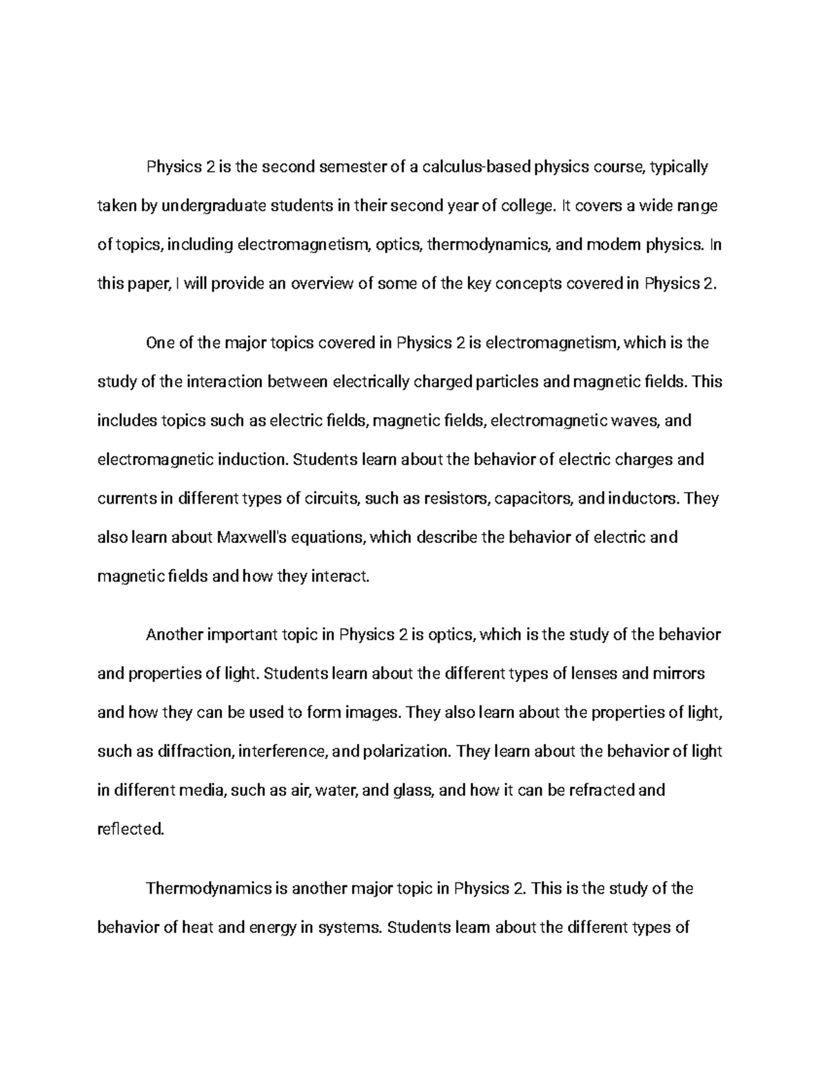 Physics 2 - Physics 2 is the second semester of a calculus-based ...