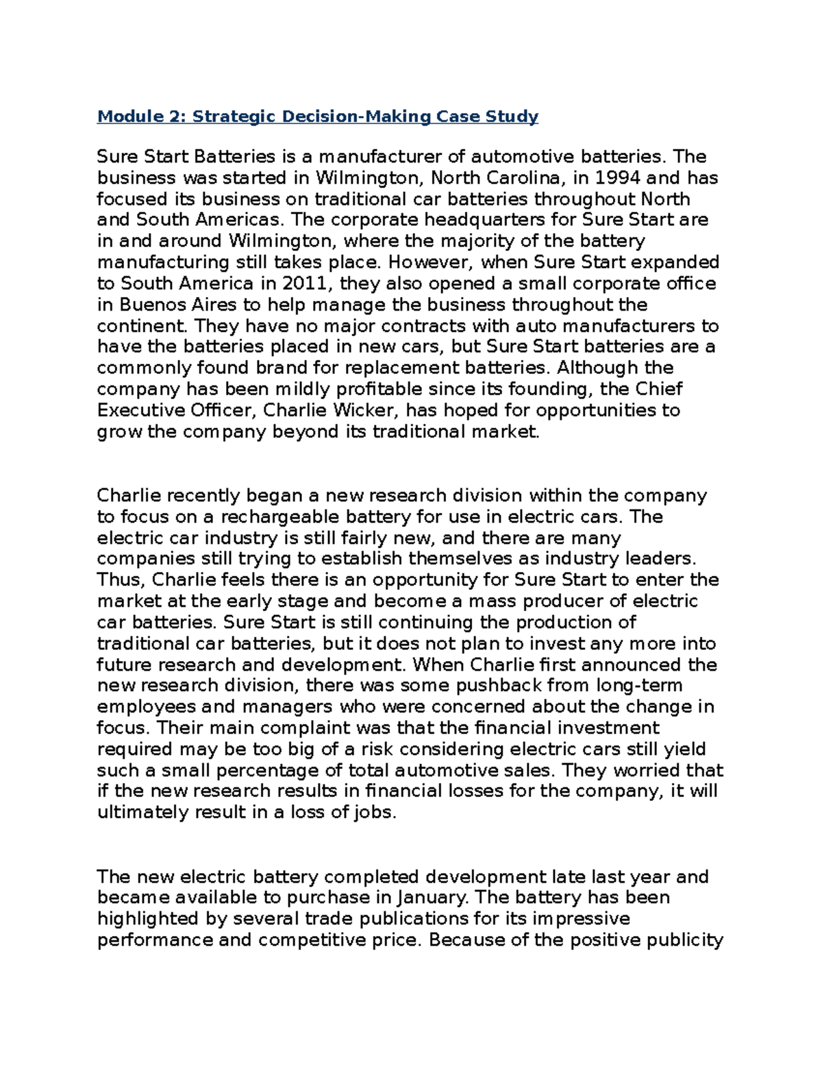 Quaiz Module 2 Strategic Decision-Making Case Study - Module 2 ...