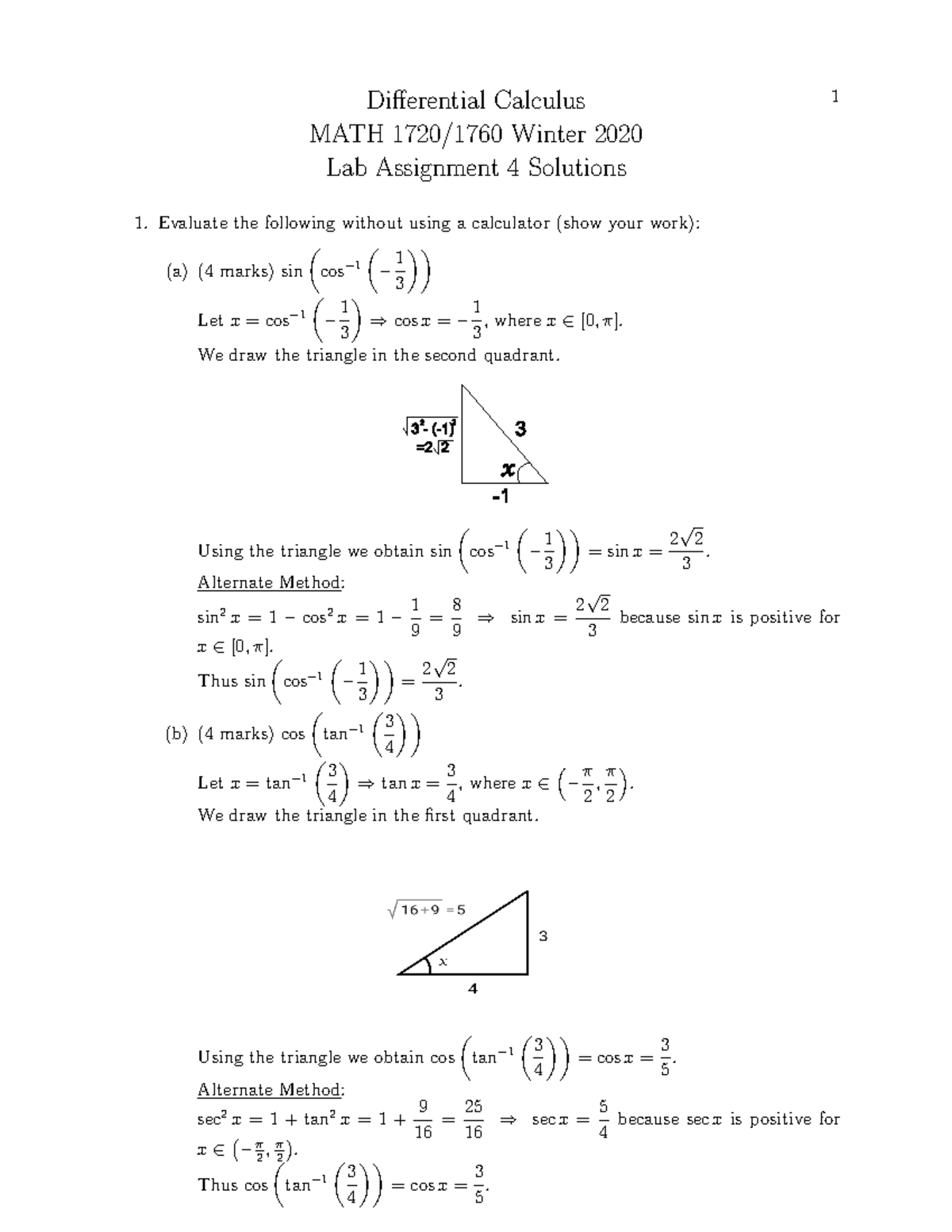 Lab4, solution - Differential Calculus 1 MATH 1720/1760 Winter 2020 Lab ...