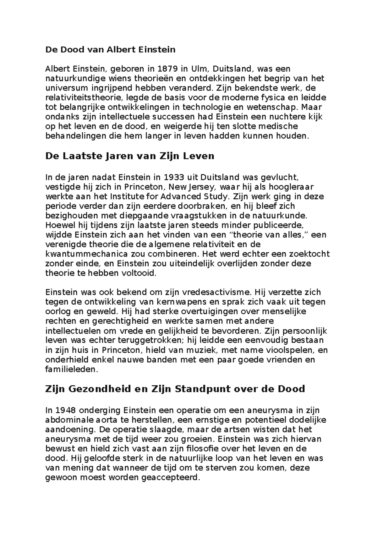 Document 3 - Oefenmateriaal - De Dood van Albert Einstein Albert ...