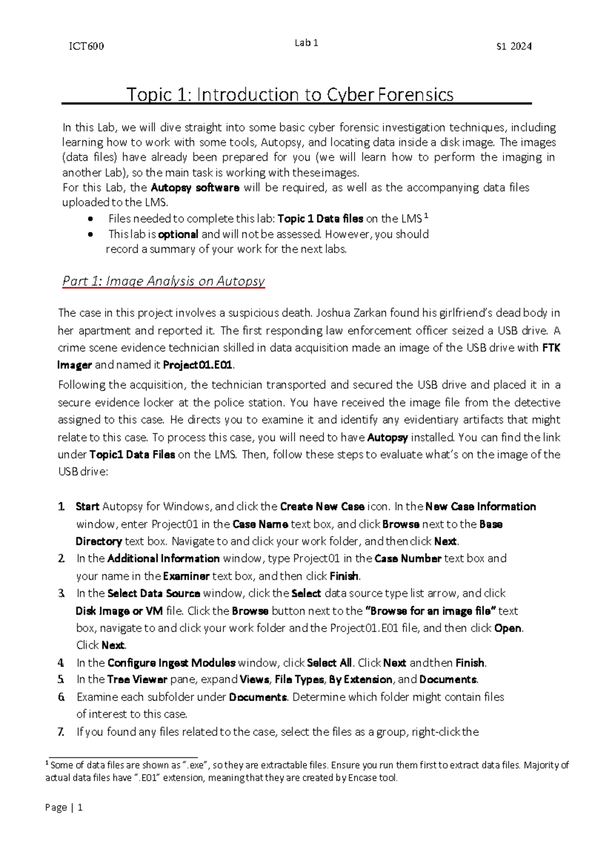 Lab1 Instructions ICT600 - ICT600 Lab 1 S1 2024 Page | 1 Topic 1: Introduction to Cyber ...