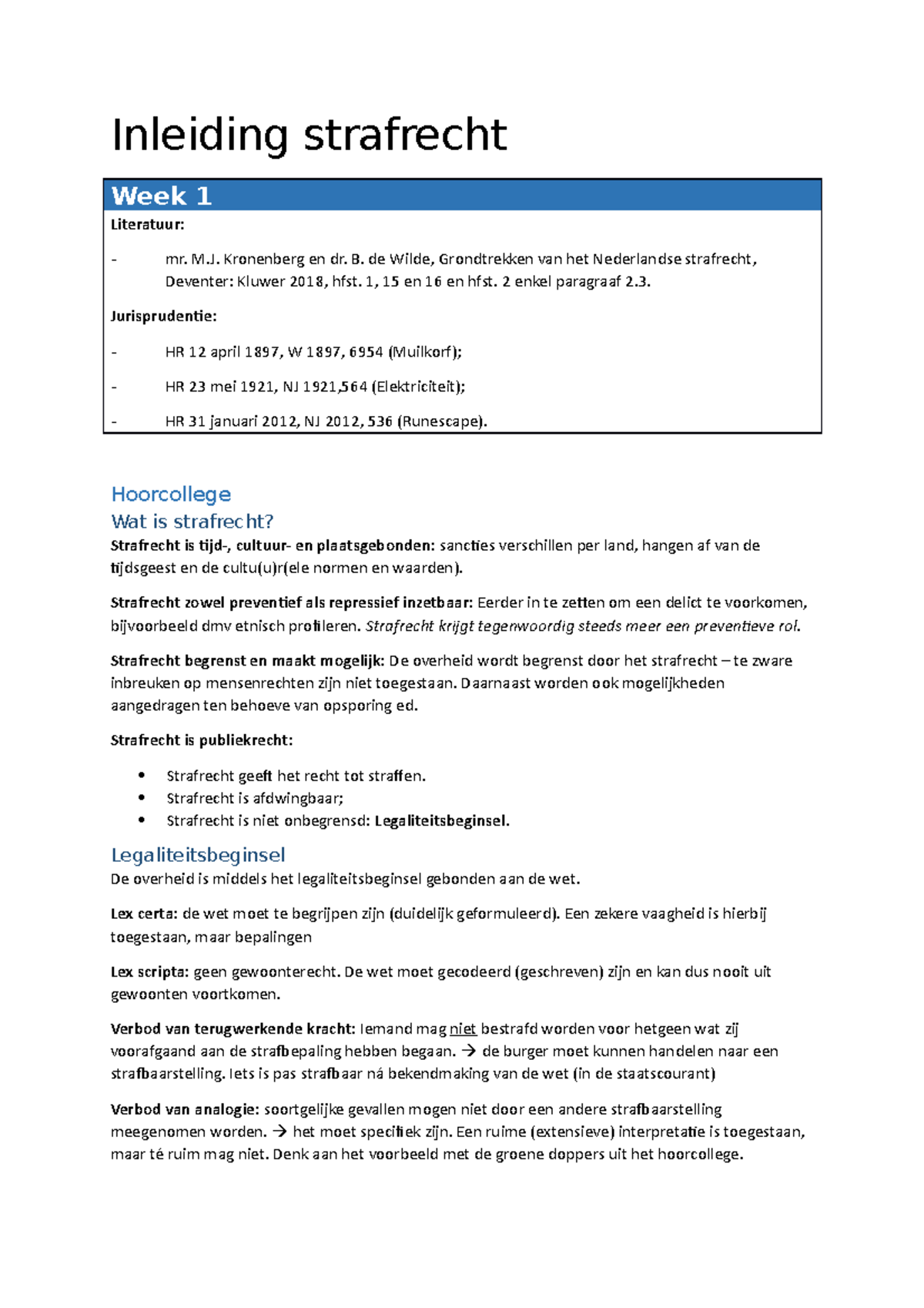Aantekeningen Hoorcollege Jurisprudentie En Werkgroep Week 1