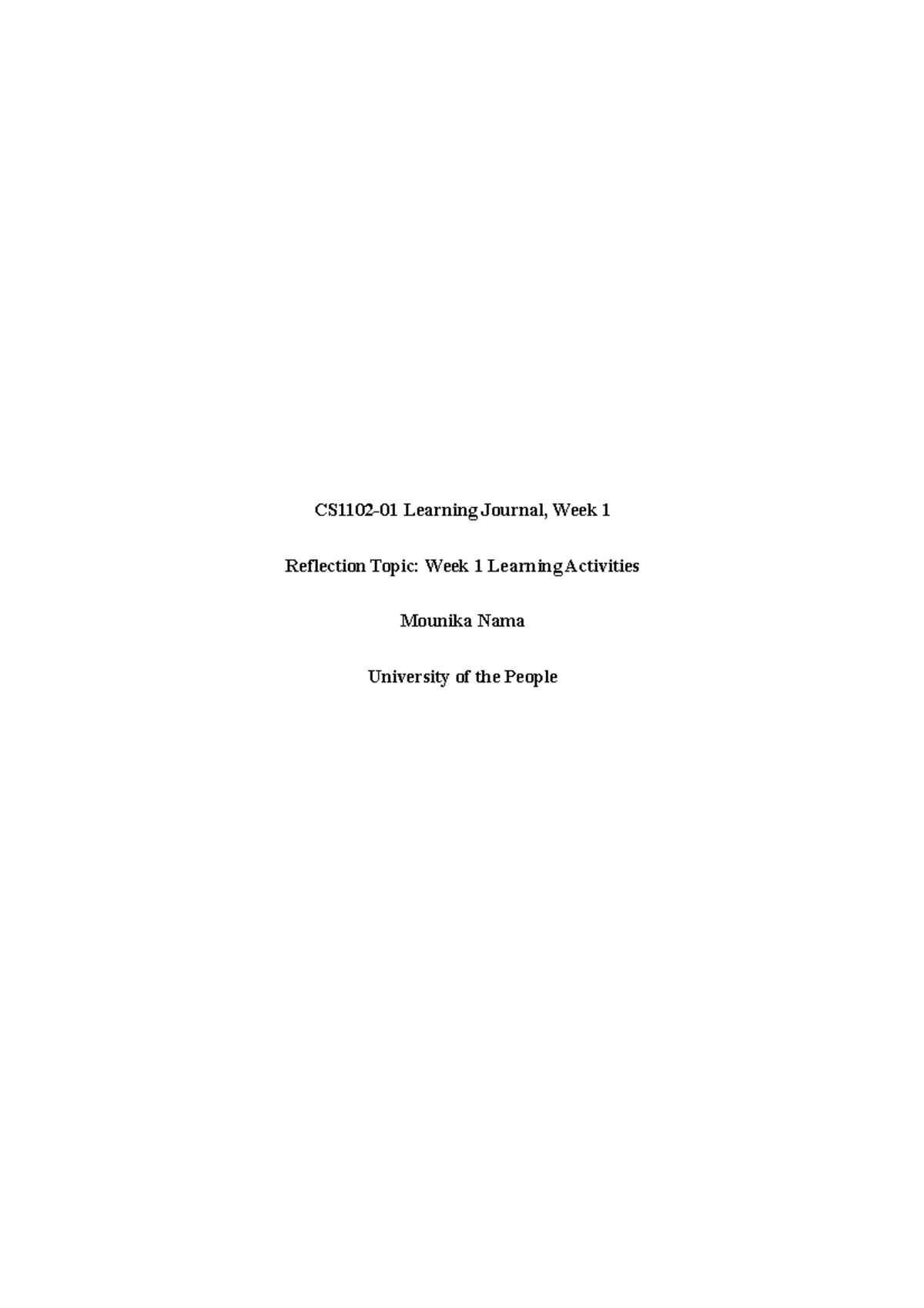 Doc1 - Computere Assignment - CS1102-01 Learning Journal, Week 1 ...