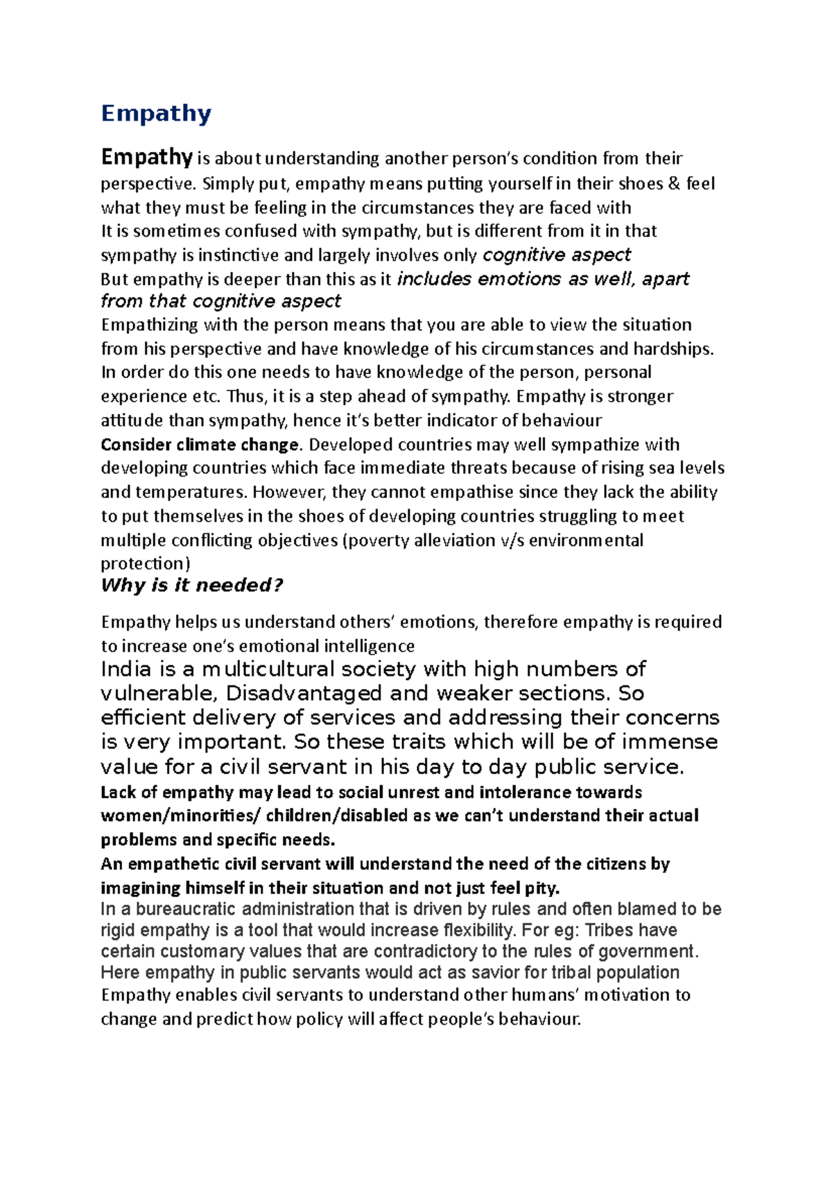 Aptitude, foundational values 2 - Empathy Empathy is about ...