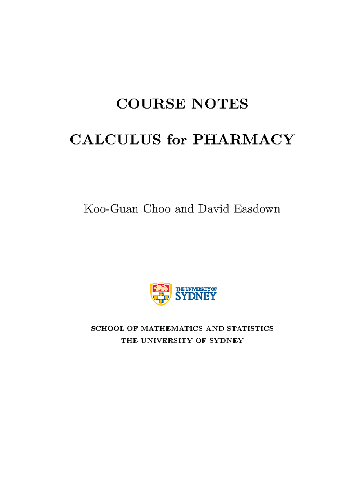 PHAR Calculus Notes 22Feb2022 - COURSE NOTES CALCULUS for PHARMACY Koo ...
