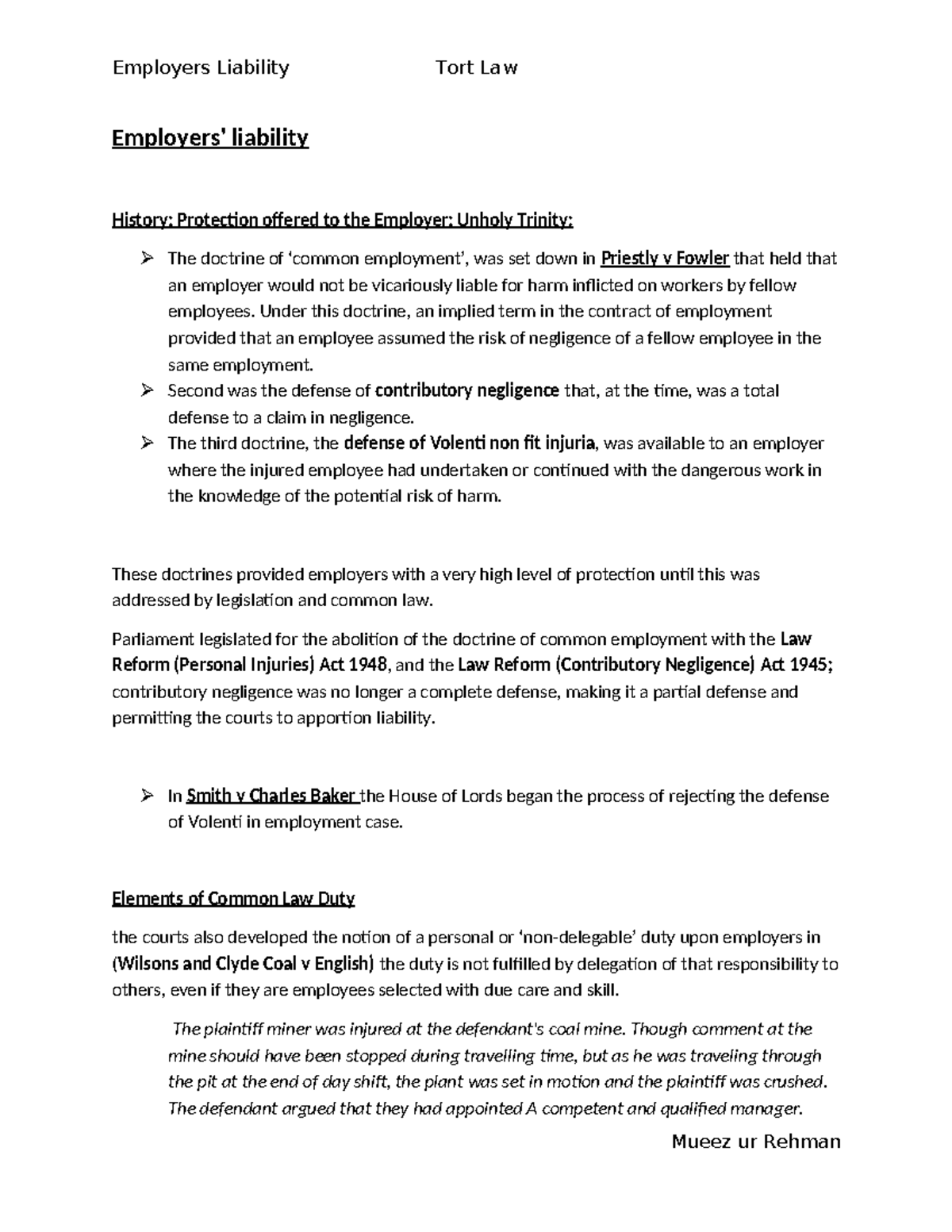 Employers liability - Problem Answere - Employers' liability History ...