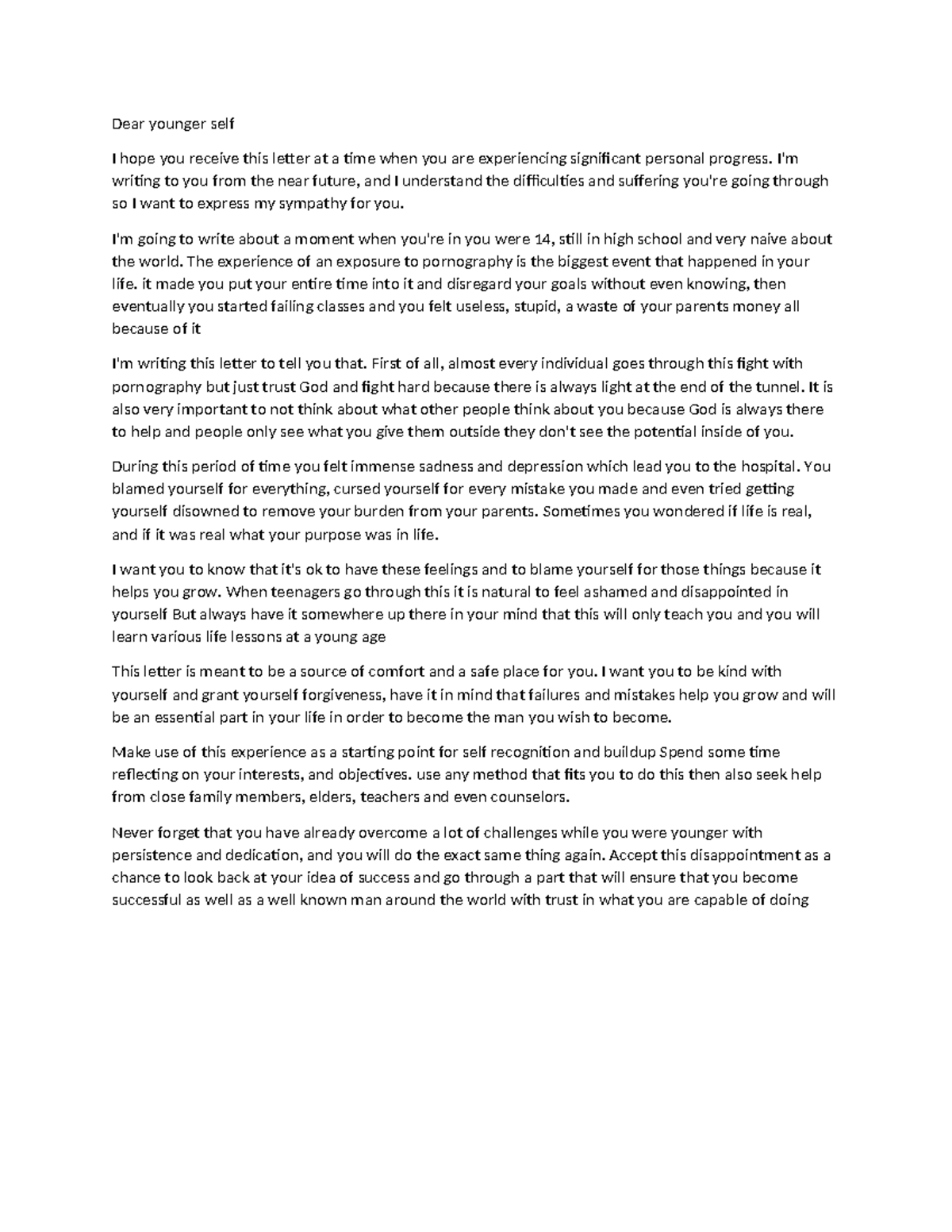 DEAR Younger SELF - Dear younger self I hope you receive this letter at ...