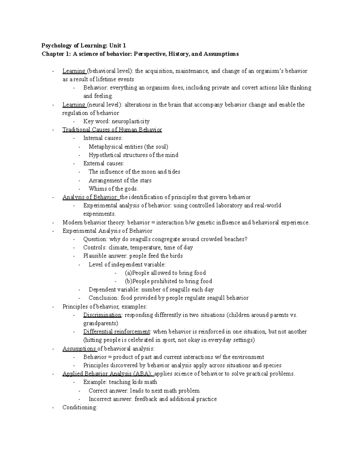 Psychology of Learning Unit 1 - Learning (neural level): alterations in ...