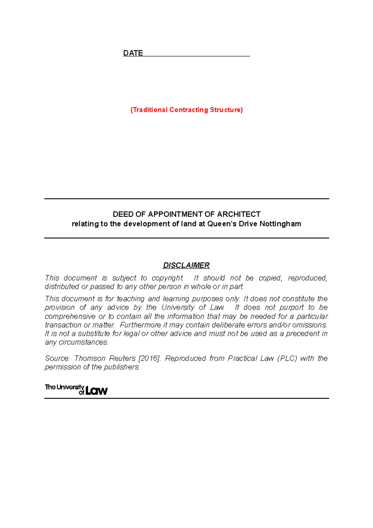 Deed of Appointment - DATE. (Traditional Contracting Structure) DEED OF ...