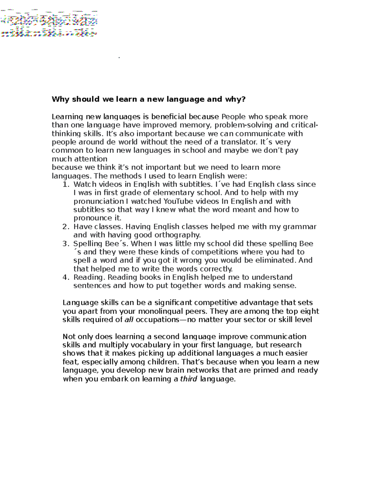 Activity 8 - . Why should we learn a new language and why? Learning new ...