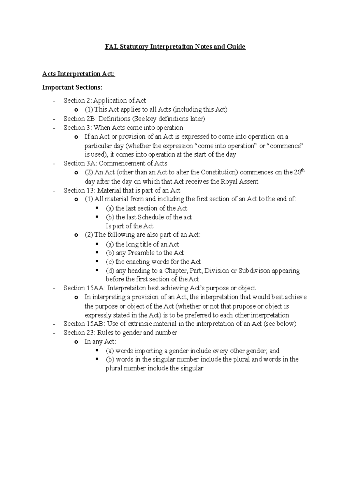 FAL Statutory Interpretation Notes and Guide - .. etc), include a body ...