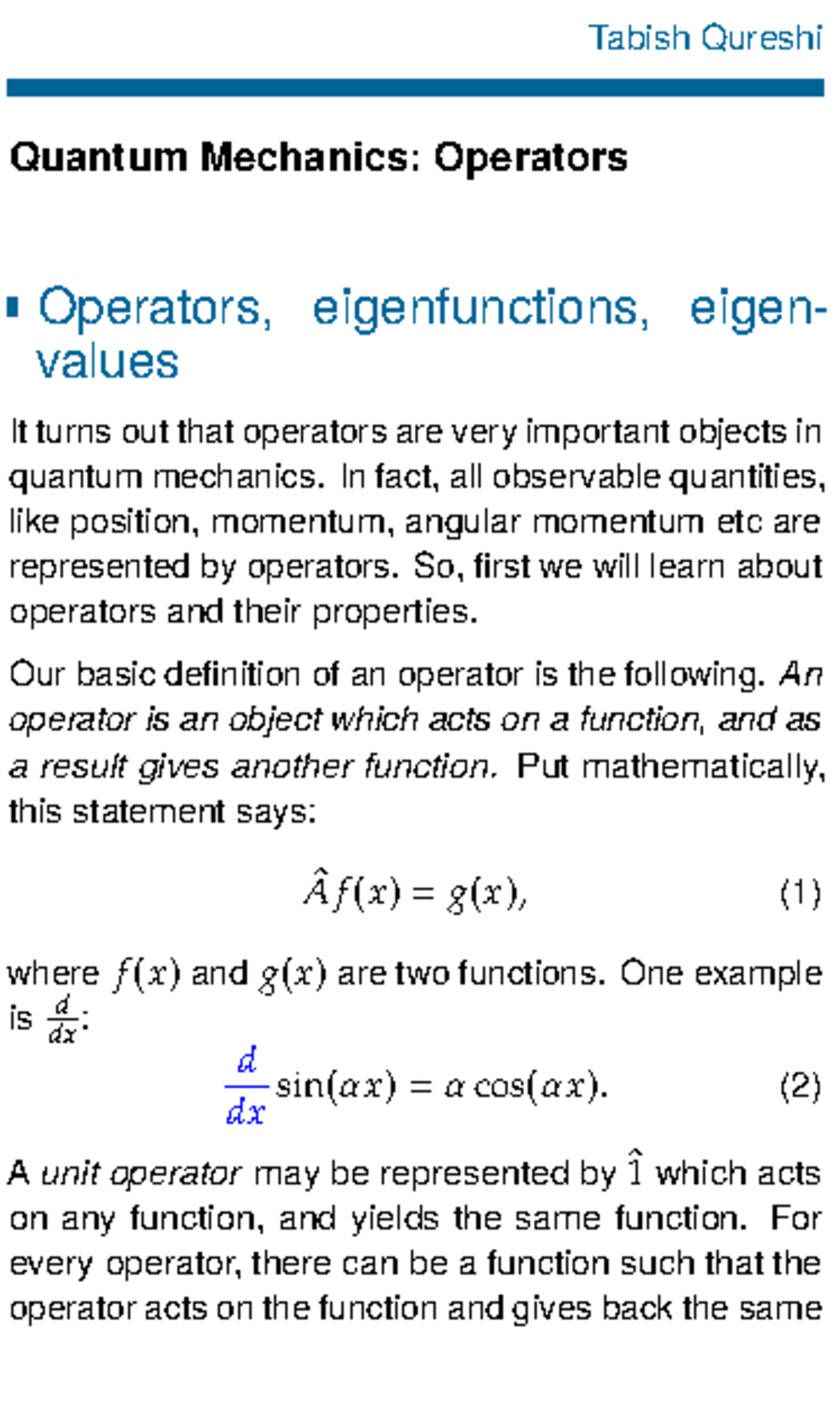 Qm02-m - Good notes - Quantum Mechanics: Operators Operators ...