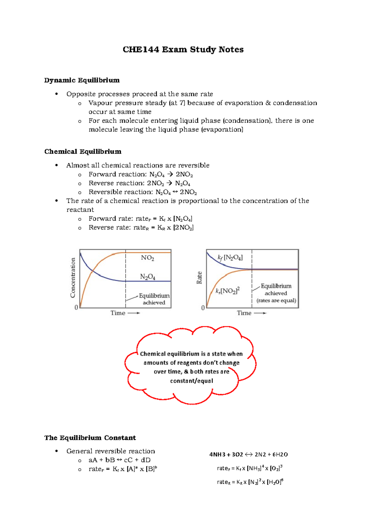CHE144 Exam Study Notes - CHE144 Exam Study Notes Dynamic Equilibrium ...