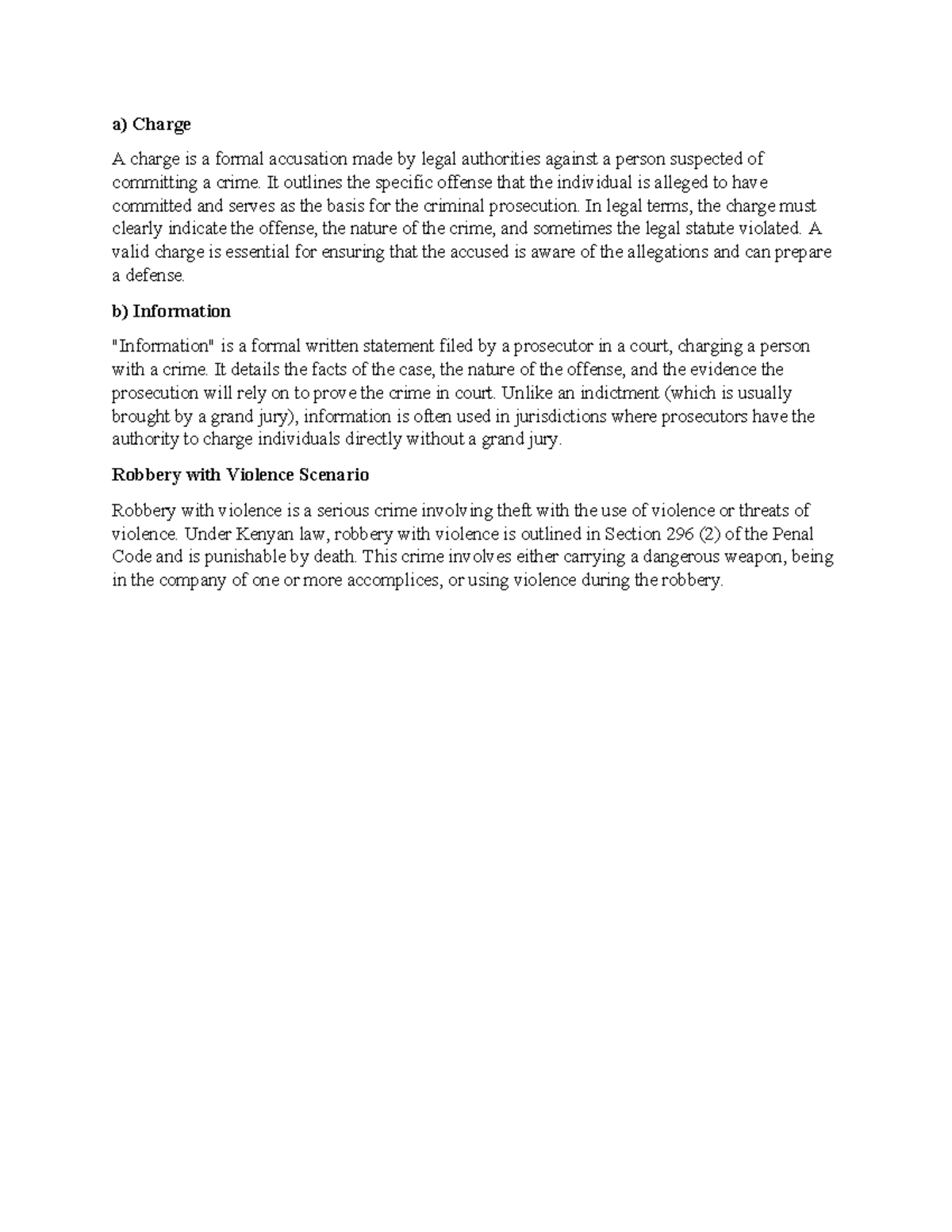 Charge sheet 101 - Summary Public Law - a) Charge A charge is a formal ...