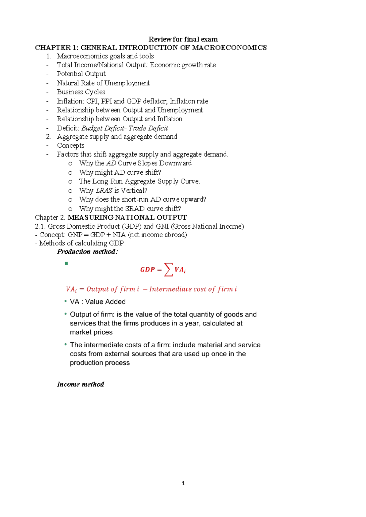 Review-for-final-exam - Review for final exam CHAPTER 1: GENERAL ...