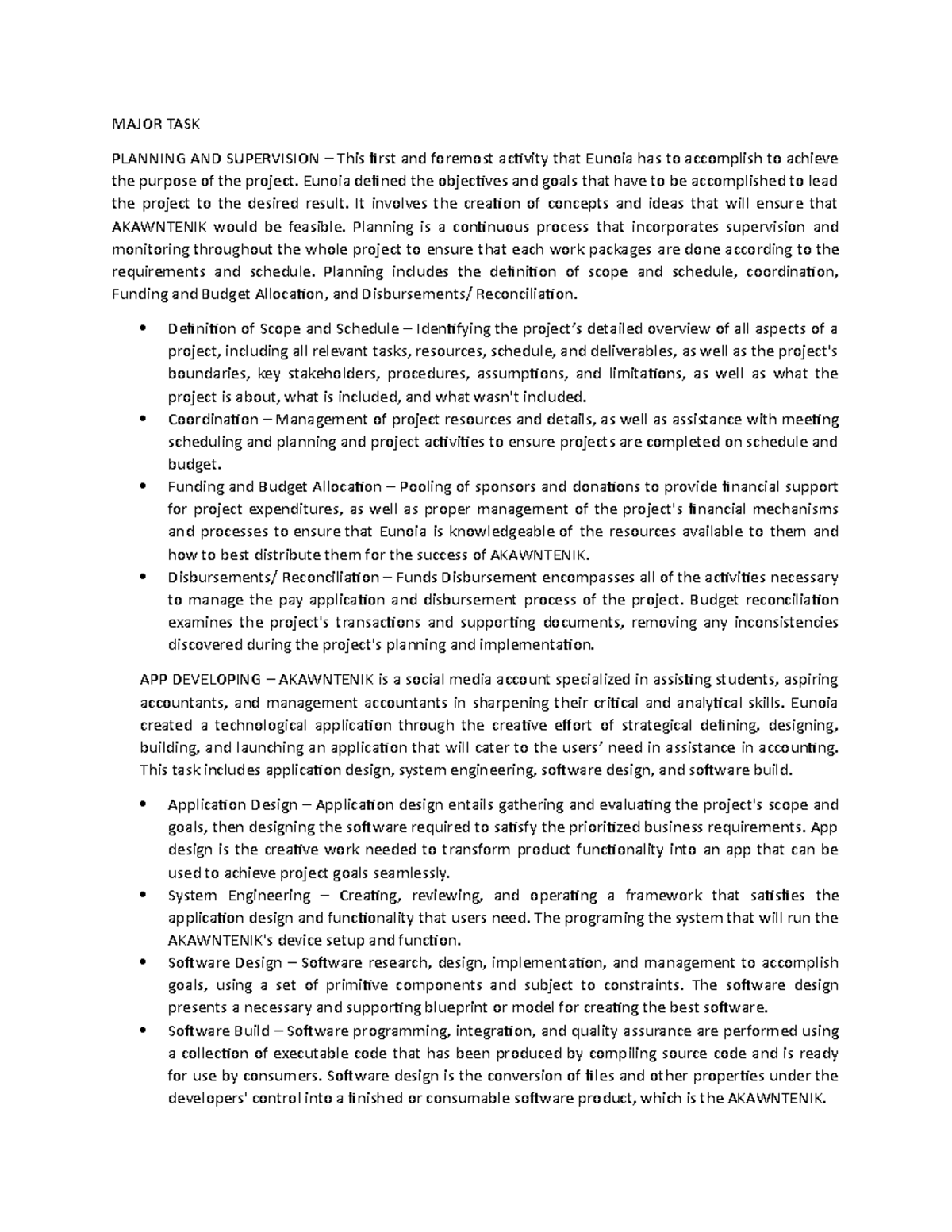 Major-TASK FOR MNGT 2218_PROJECT MANAGEMENT - MAJOR TASK PLANNING AND ...