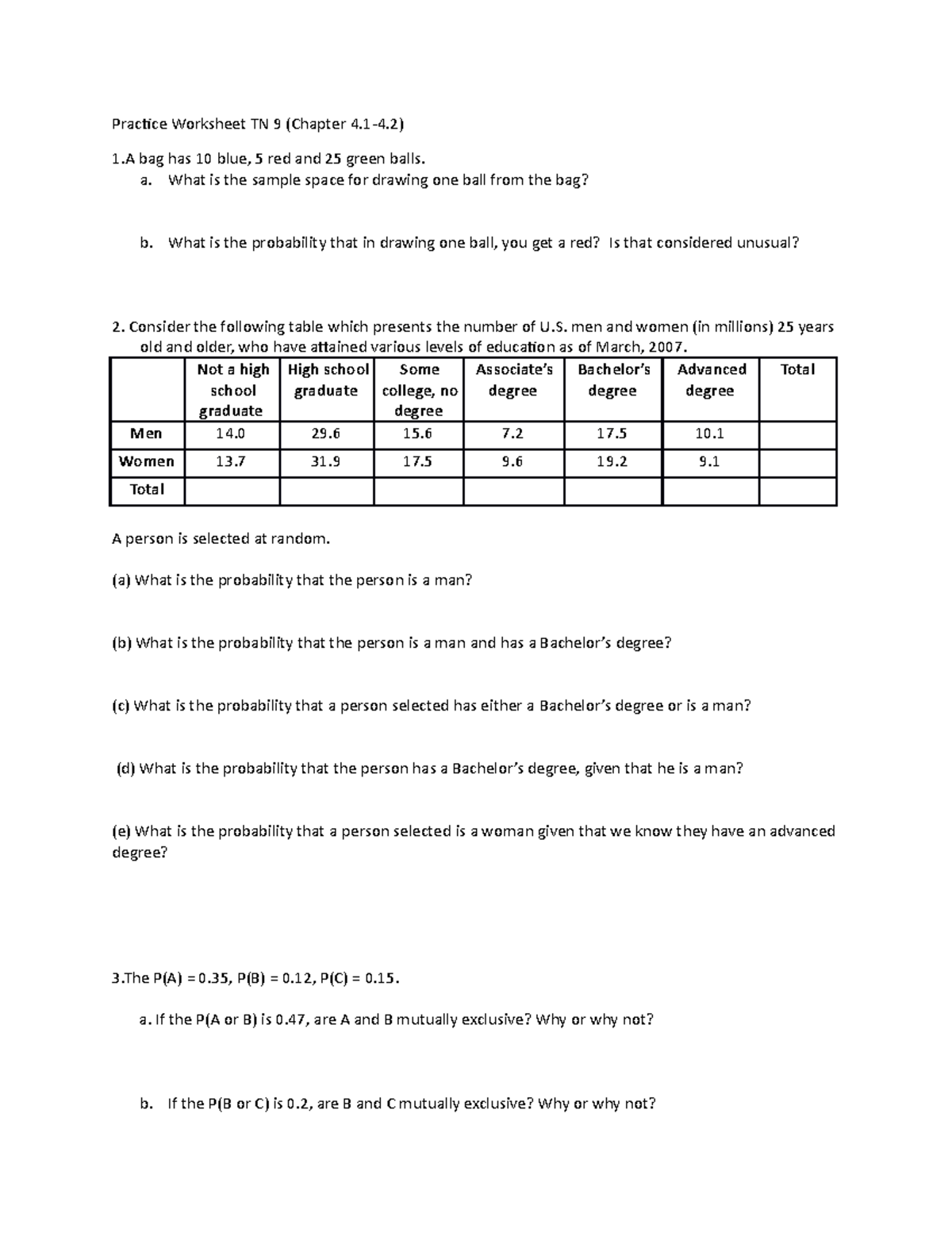 Practice Worksheet 9 (Ch 4.1 4.2) - Practice Worksheet TN 9 (Chapter 4. ...