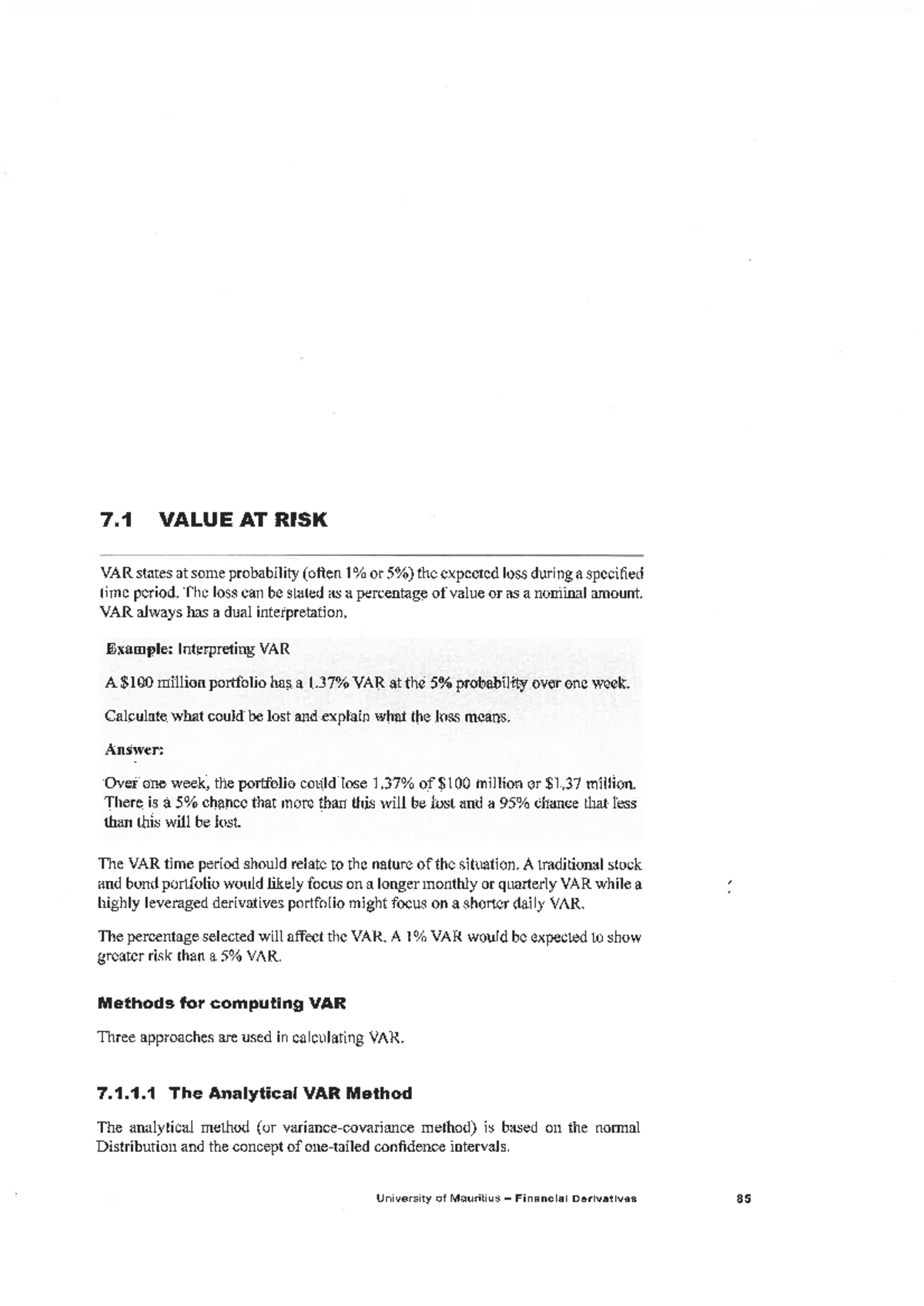 Value at Risk - Read through all the documents. - business accounting ...