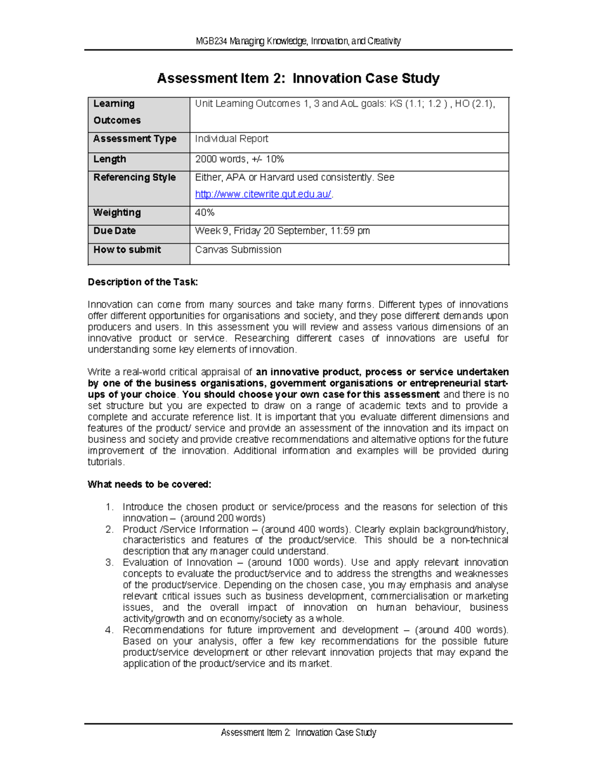 Innovation Case Study S2 2024 - Assessment Item 2: Innovation Case ...
