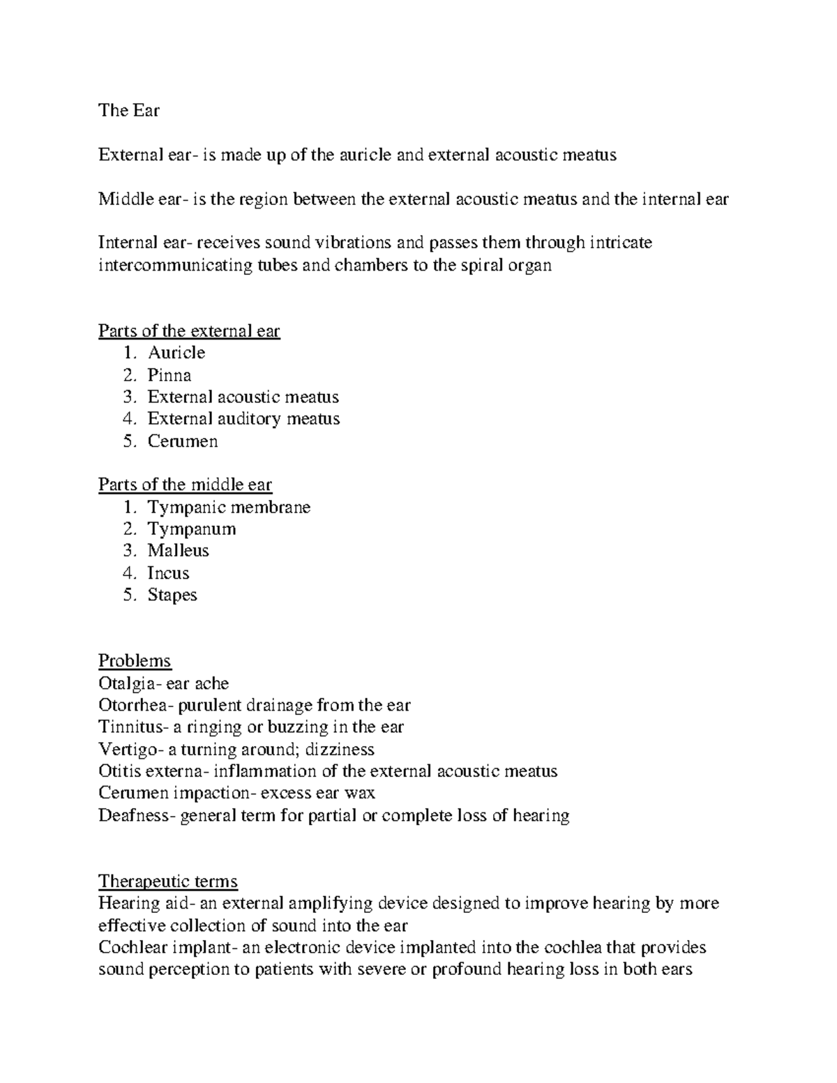 The Ear - the ear - Medical Terminology - The Ear External ear- is made ...