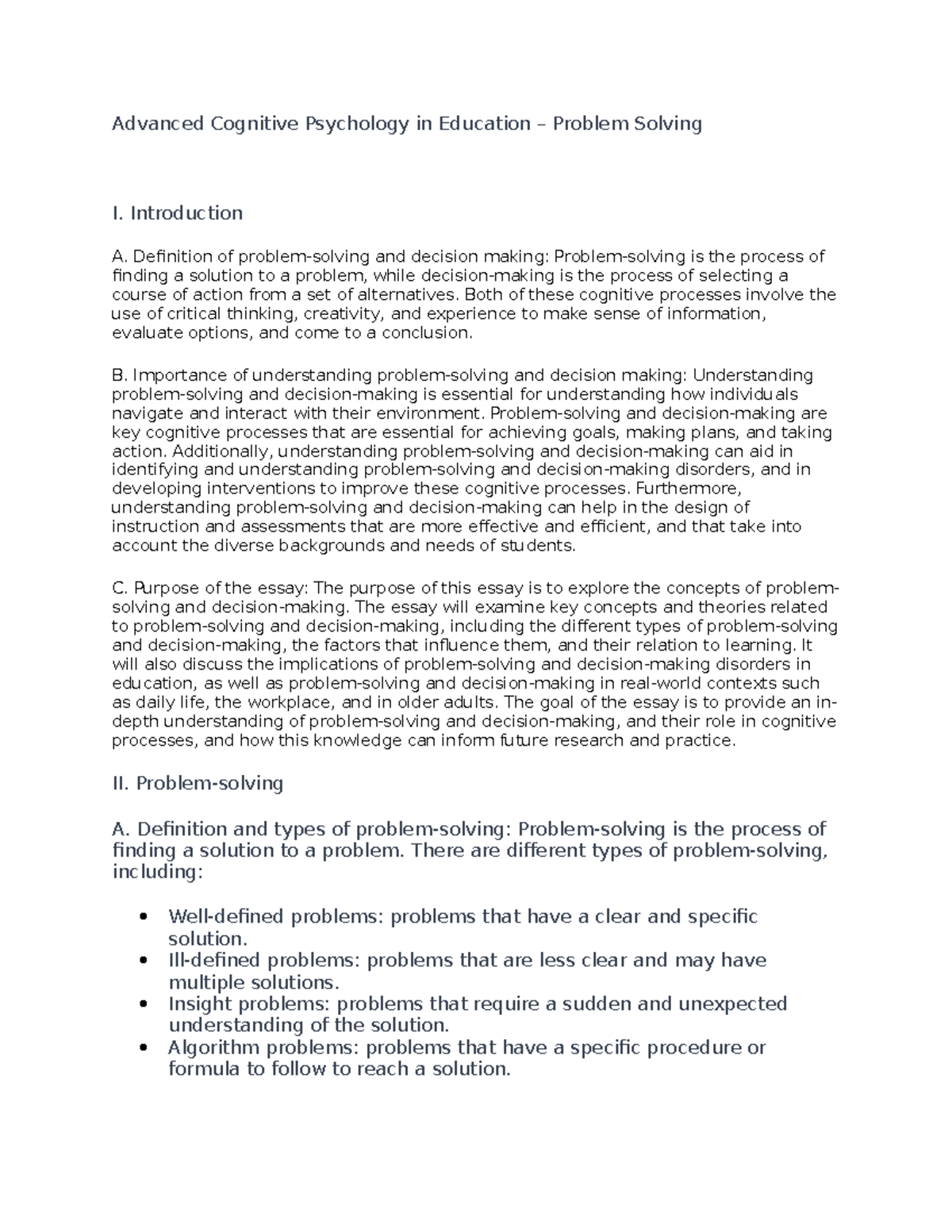 Advanced Cognitive Psychology in Education - Problem Solving ...