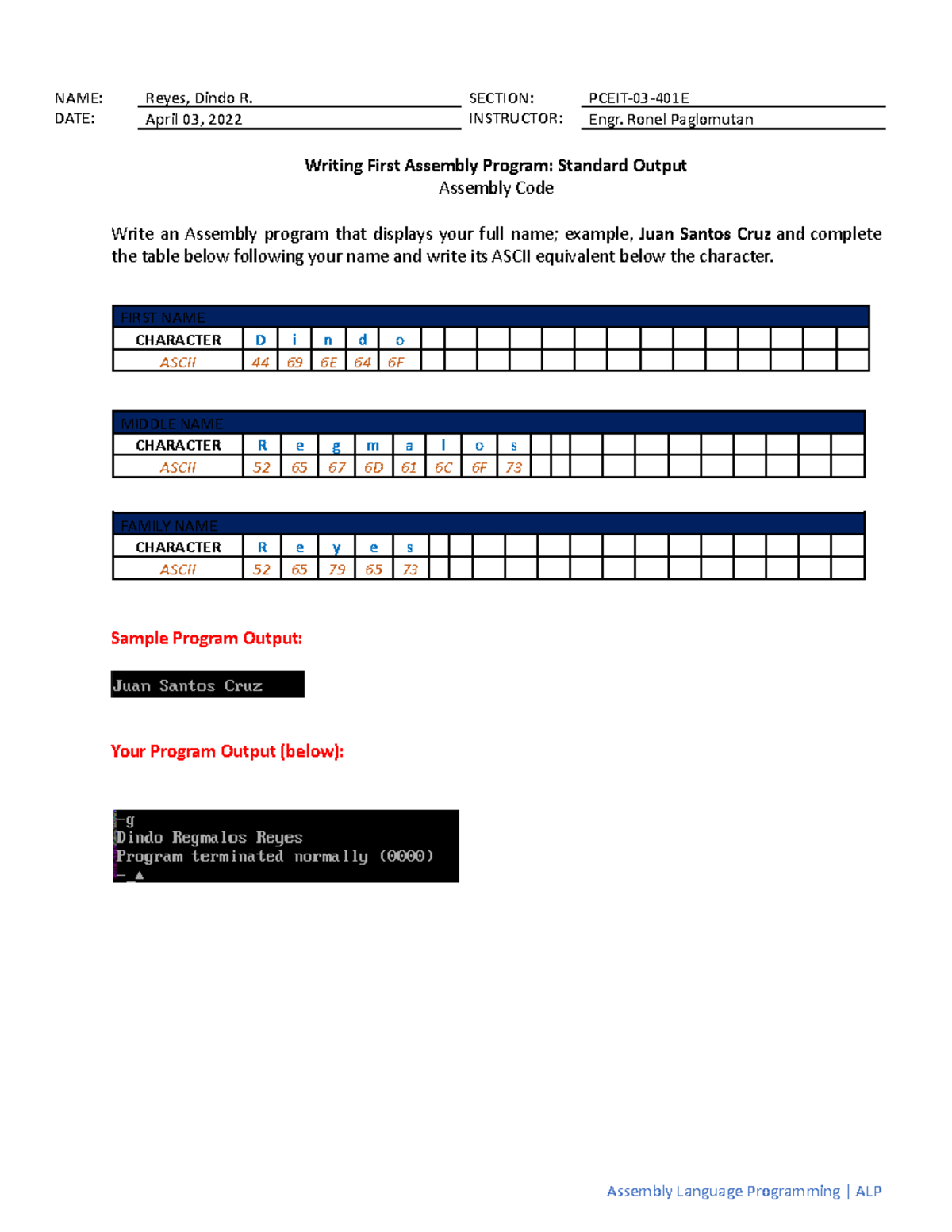 AC5 Display Name Ascii - Djdjsj - NAME: Reyes, Dindo R. SECTION: PCEIT ...