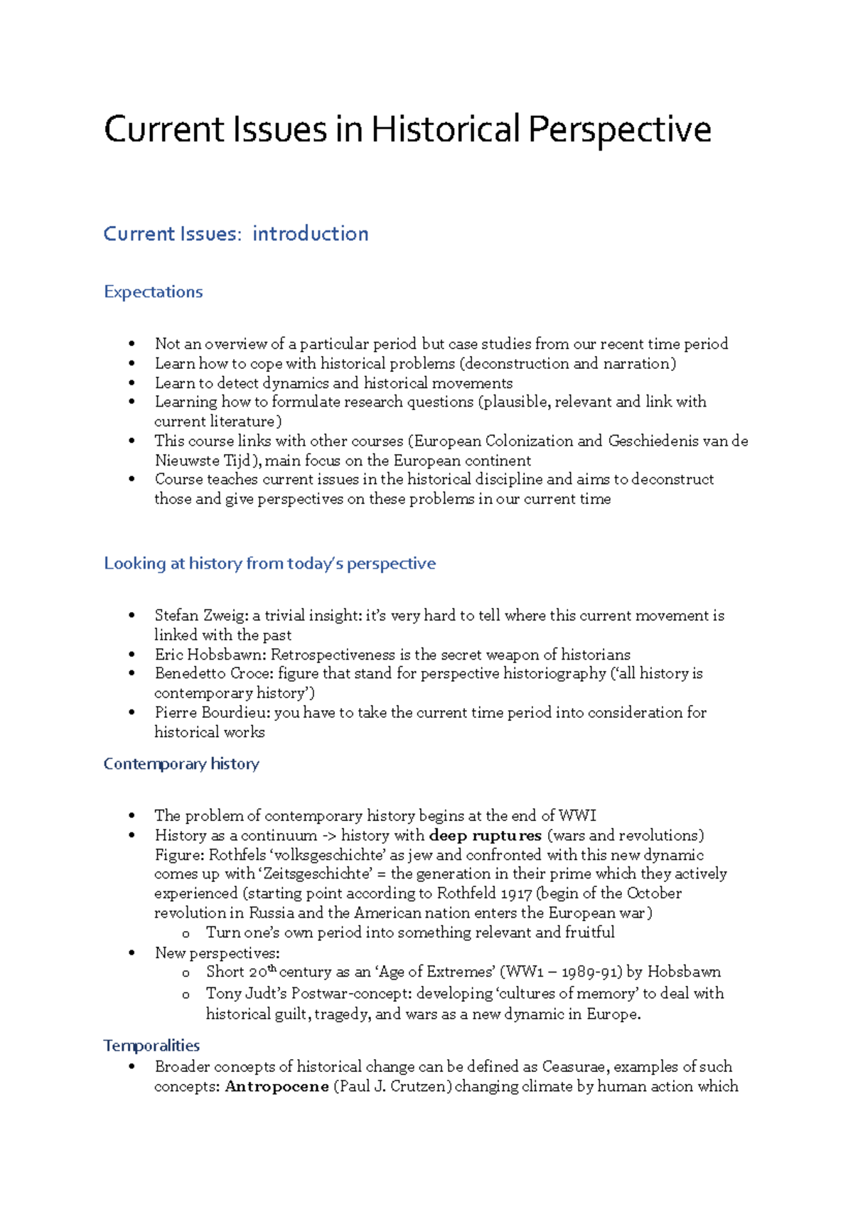 Current Issues in Historical Perspective notities - Current Issues in ...