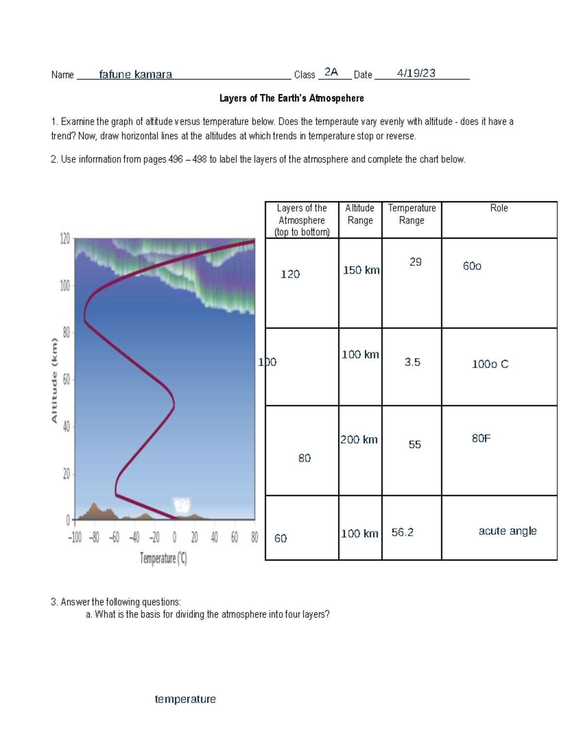 johnny dangs - Layers of Atmosphere Worksheet - Name
