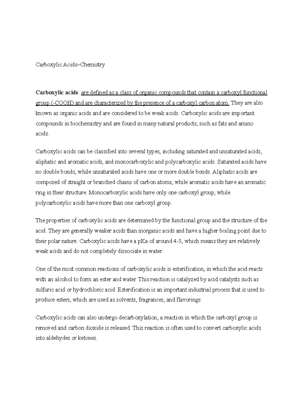 Carboxylic Acids - Carboxylic Acids–Chemistry Carboxylic acids: are ...