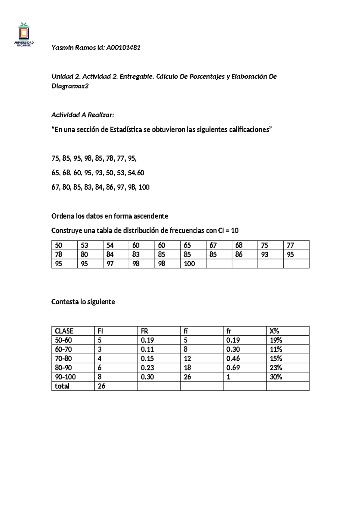 Estadistica 1 unidad 2 actividad 2 - Yasmin Ramos id: A Unidad 2. Actividad 2. Entregable ...