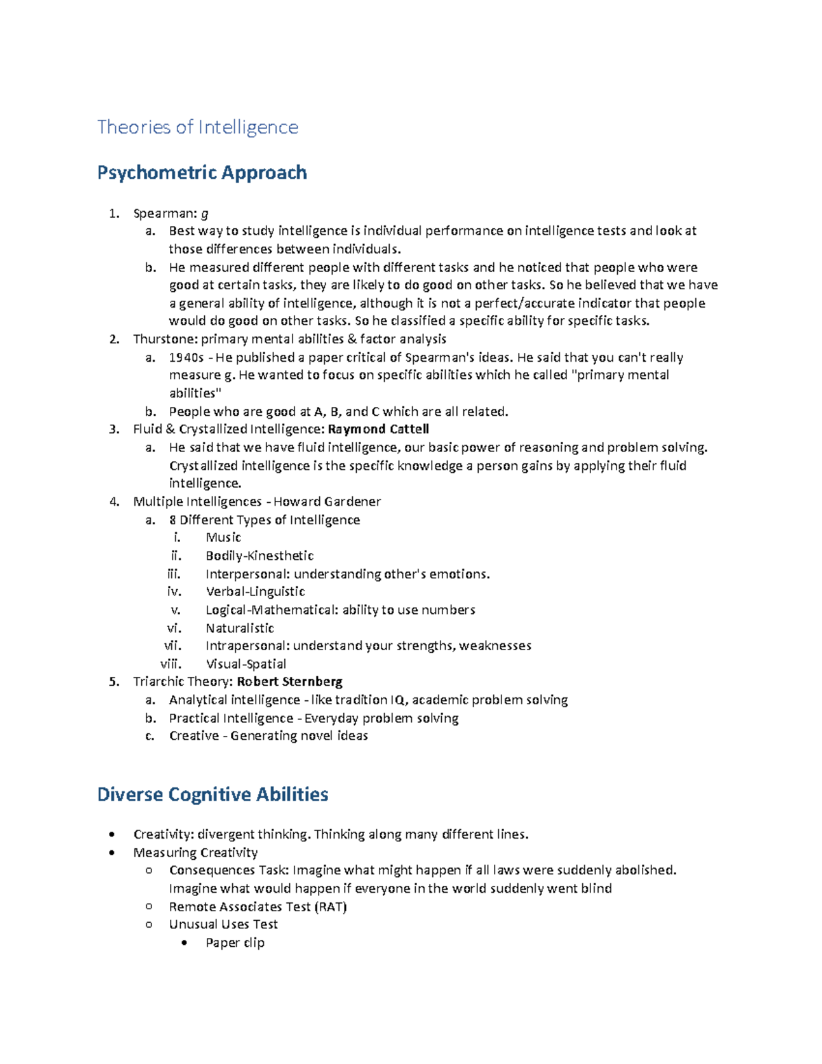 Theories of Intelligence - Theories of Intelligence Psychometric ...
