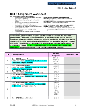 Karlee Stewart HI255 Unit 5 assignment worksheet 2202B - HI255 Medical Coding II Unit 5 ...