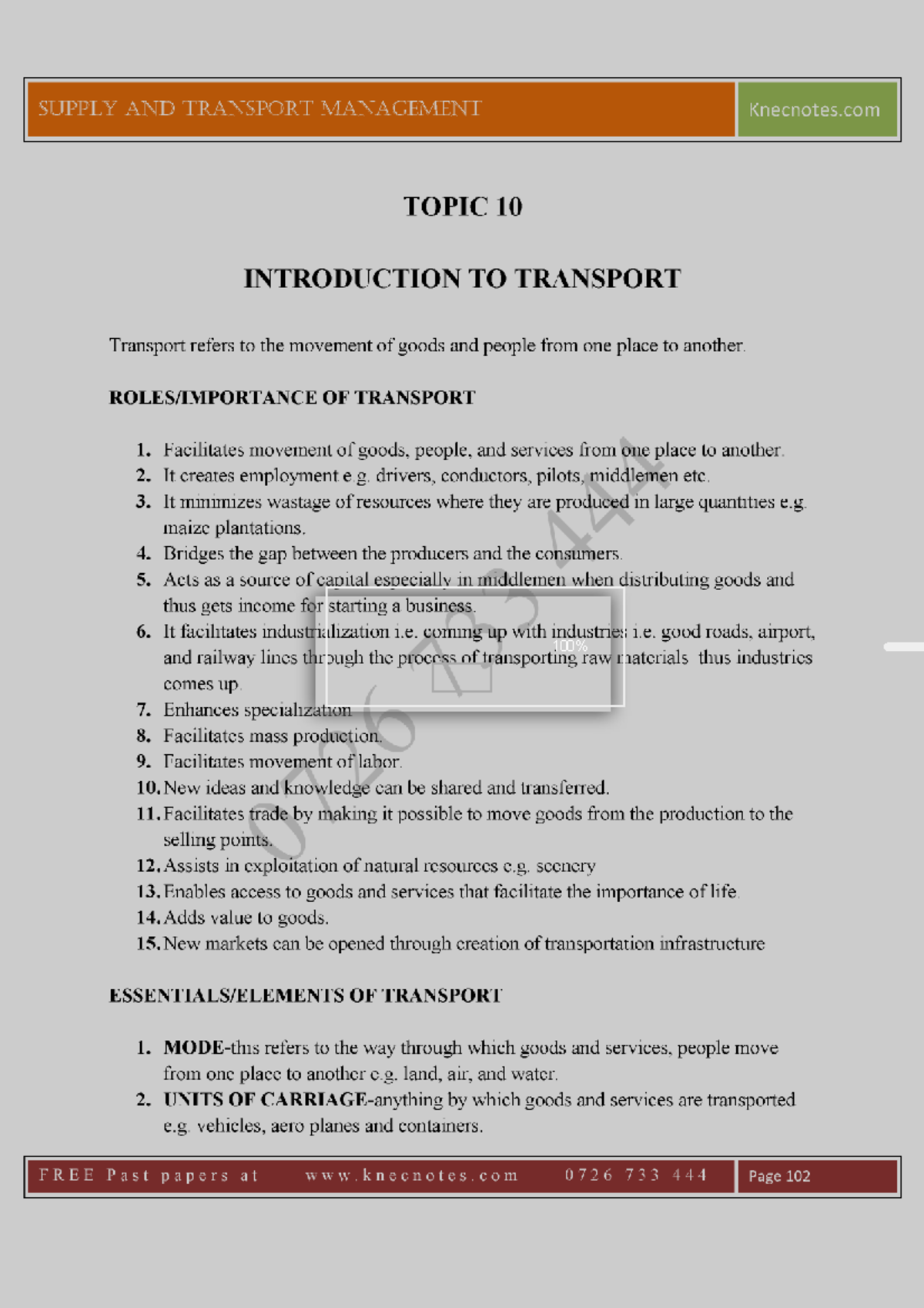 Introduction to Transport notes - KNEC notes and Revision materials ...