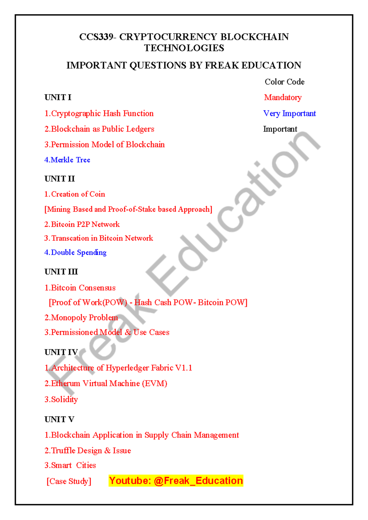 CCS339 Cryptocurrency Blockchain Technologies Important Question ...