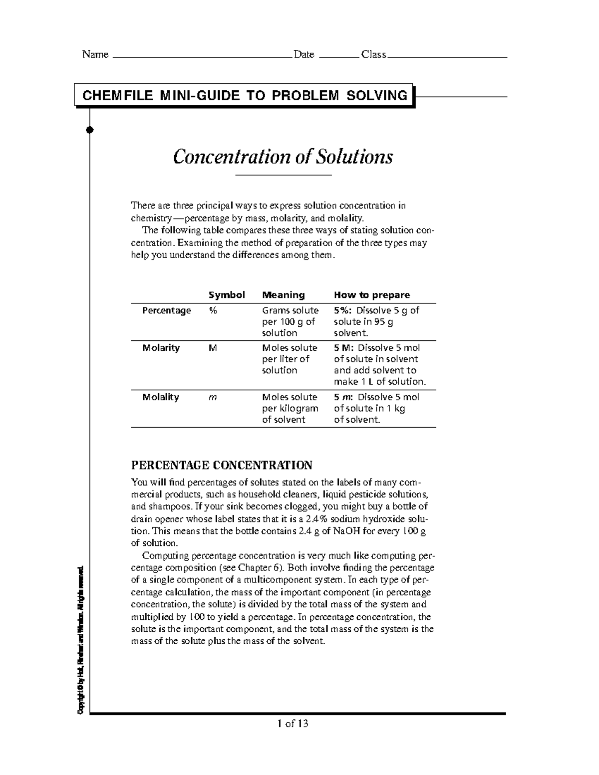 Mini guide solution concentrations - CHEM FILE M INI-GUIDE TO PROBLEM ...