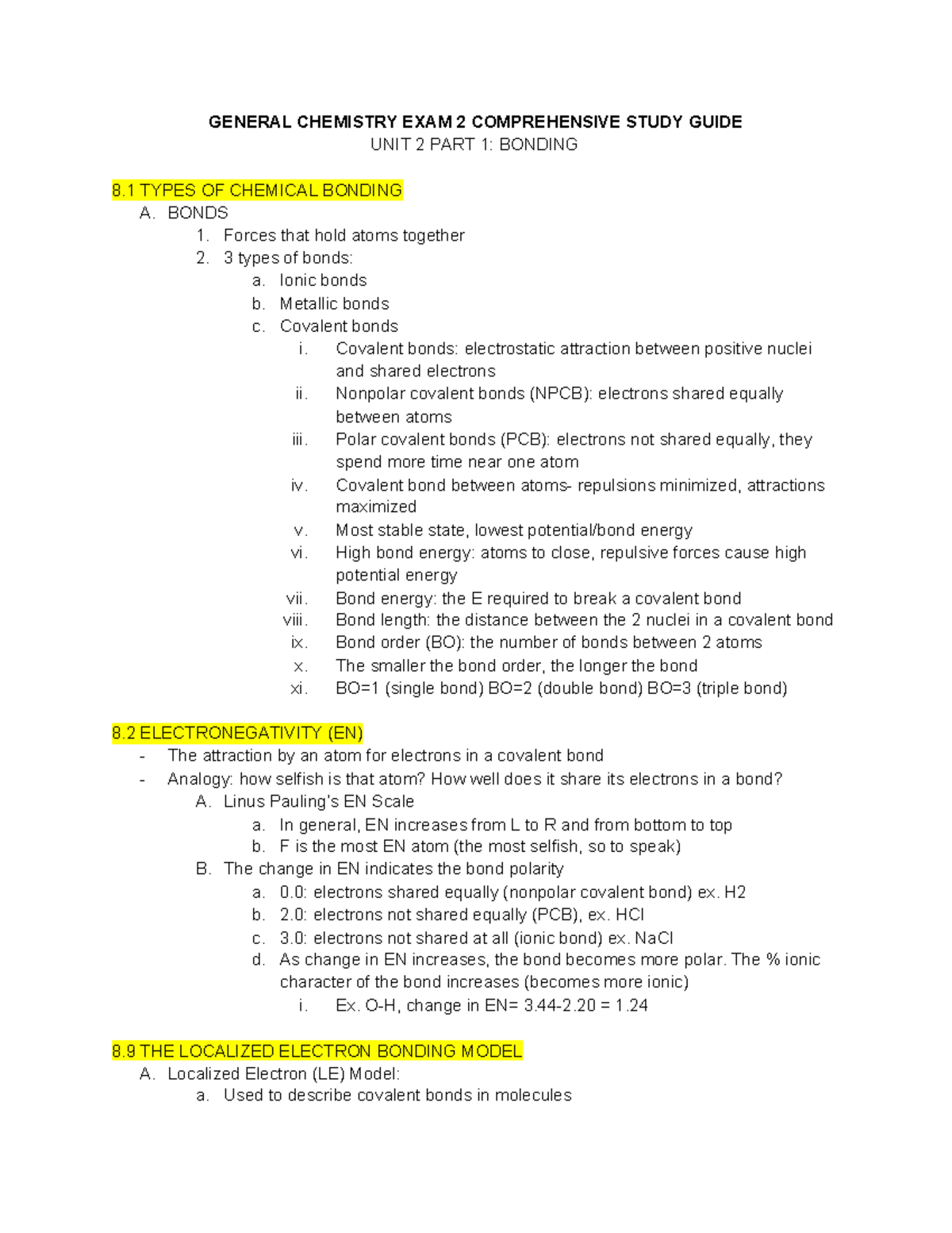 General Chemistry Exam 2 Complete Study Guide - GENERAL CHEMISTRY EXAM ...