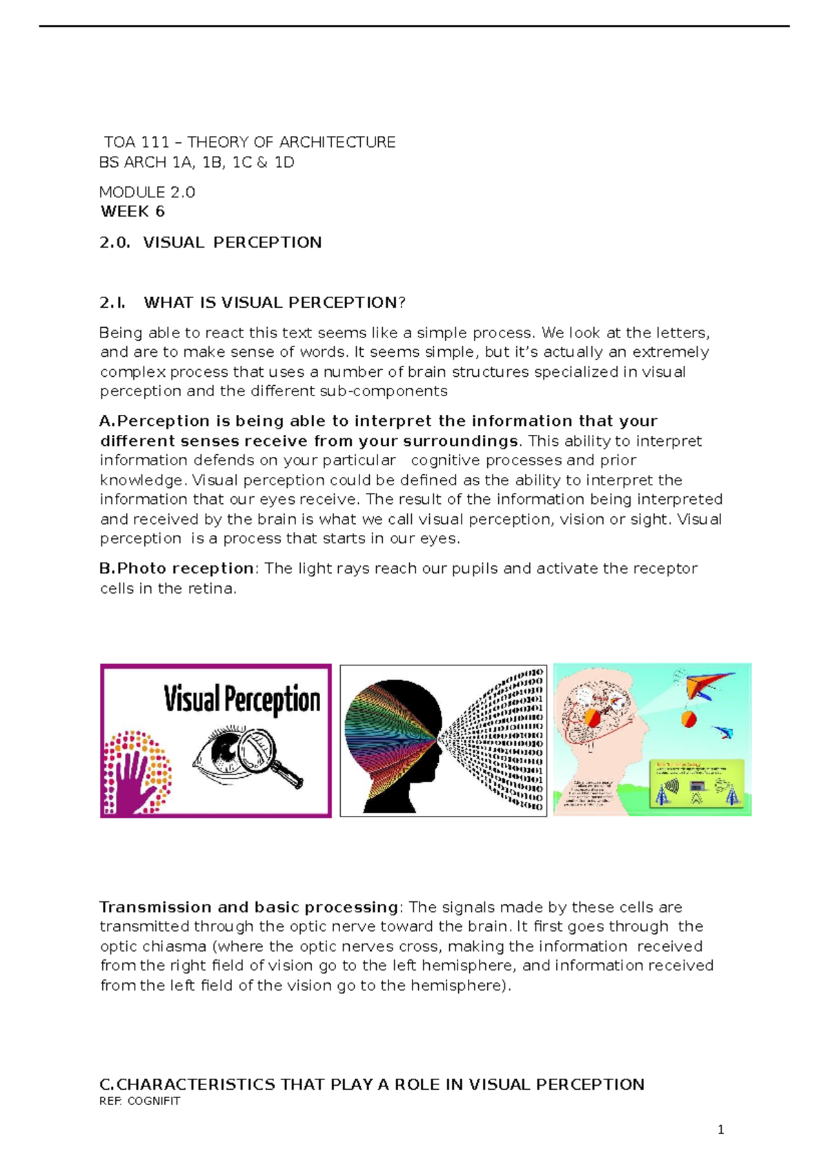 Visual Perception TOA 1 - TOA 111 – THEORY OF ARCHITECTURE BS ARCH 1A, 1B, 1C & 1D MODULE 2 ...