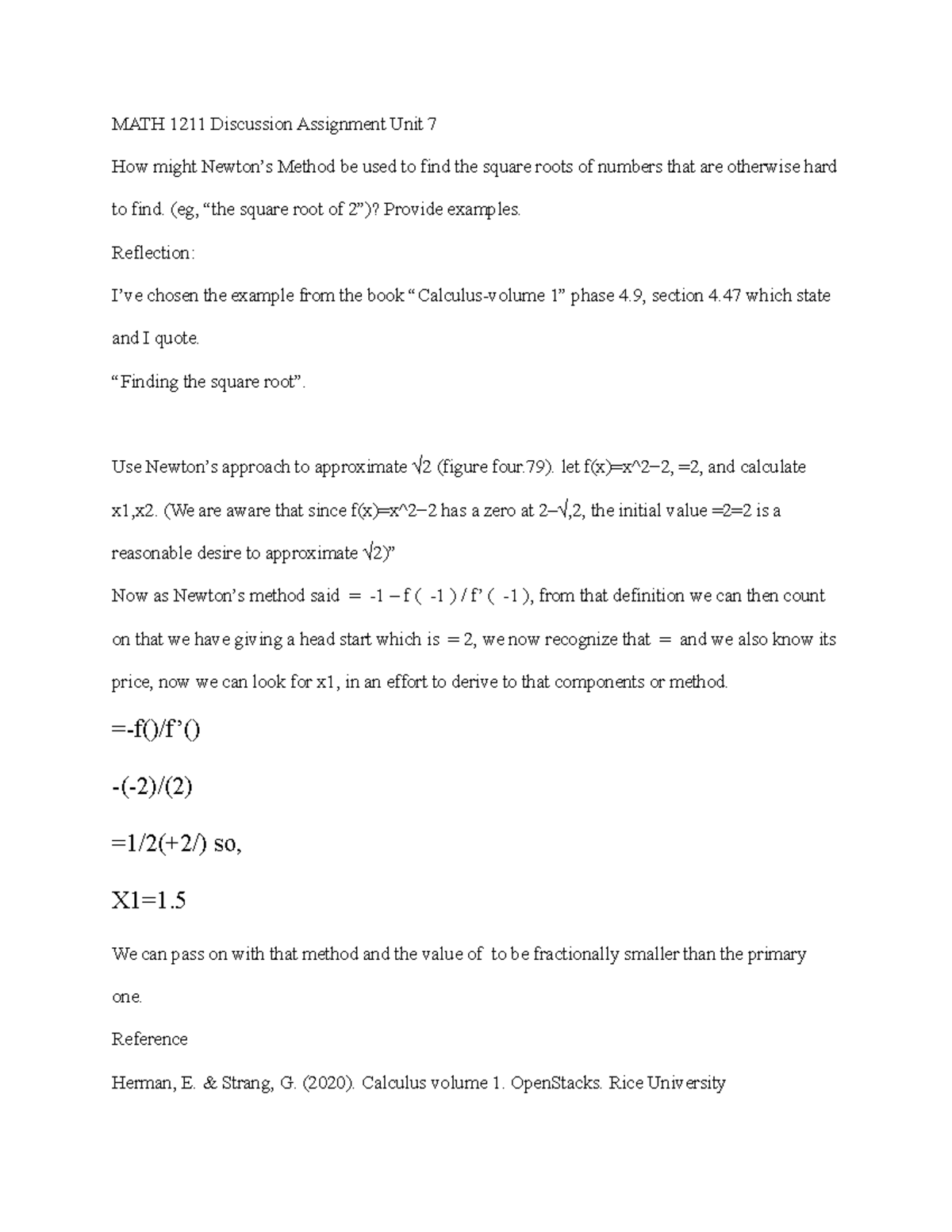 MATH 1211 Discussion Assignment Unit 7 - MATH 1211 Discussion Assignment Unit 7 How might Newton ...